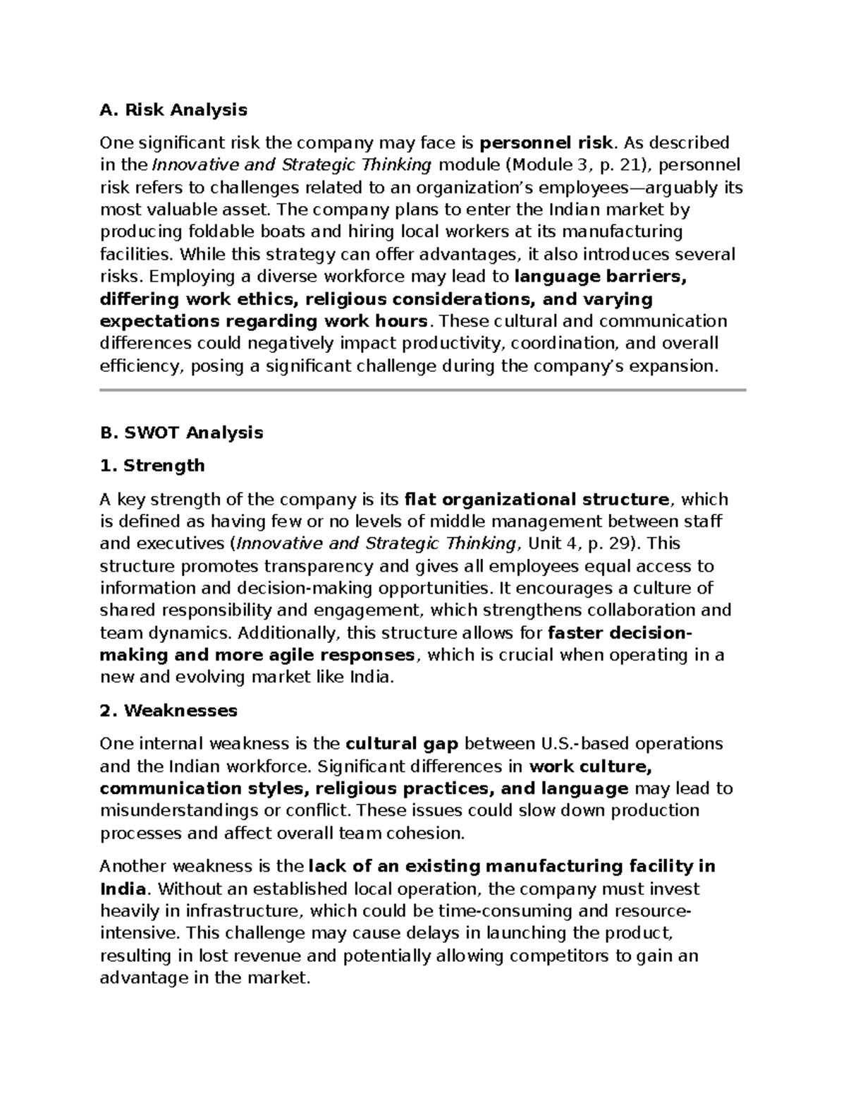 Innovative & Strategic Thinking: Risk & SWOT Analysis (Module 3 & 4 ...