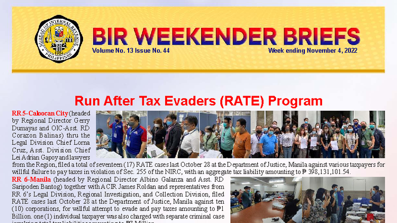 V13N44: Tax Compliance Updates & RATE Program Activities (Nov 2022 ...