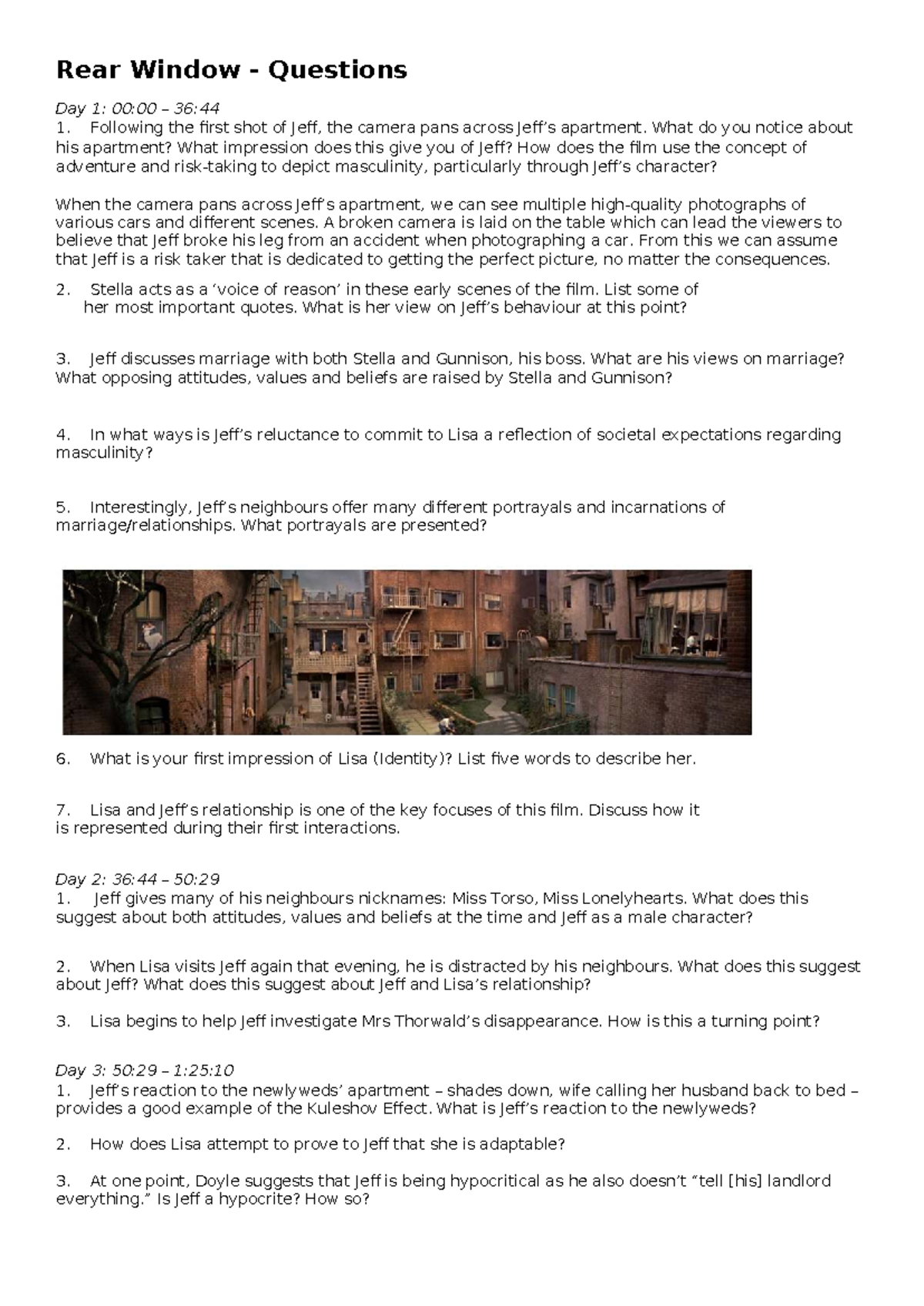 Rear Window Analysis Questions (Film Study) - Studocu