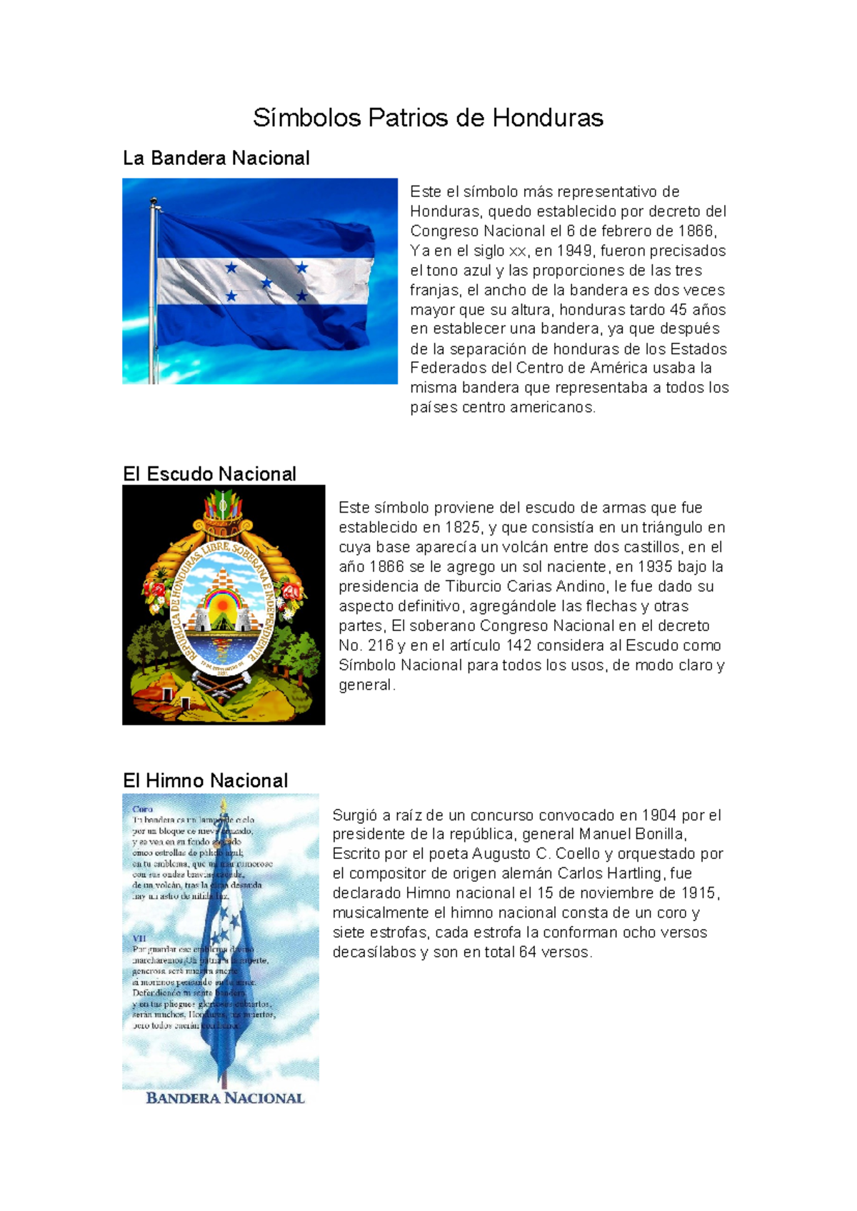 Símbolos Patrios de Honduras: Bandera, Escudo, Himno y Más - Studocu
