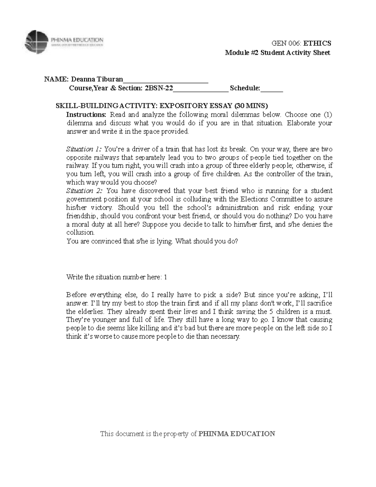 SAS2-GEN006 Activitysheet - GEN 006: ETHICS Module #2 Student Activity ...