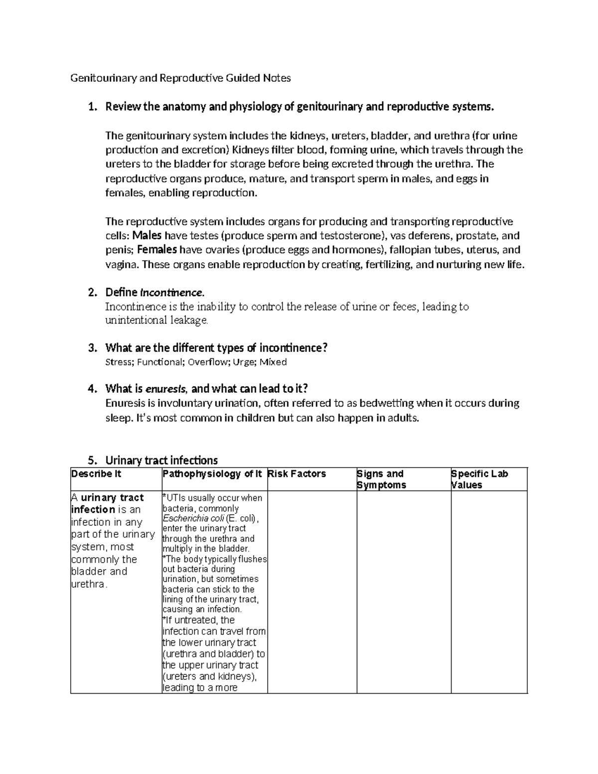 NU606 W11 Genitourinary & Reproductive Guided Notes - Final Review ...