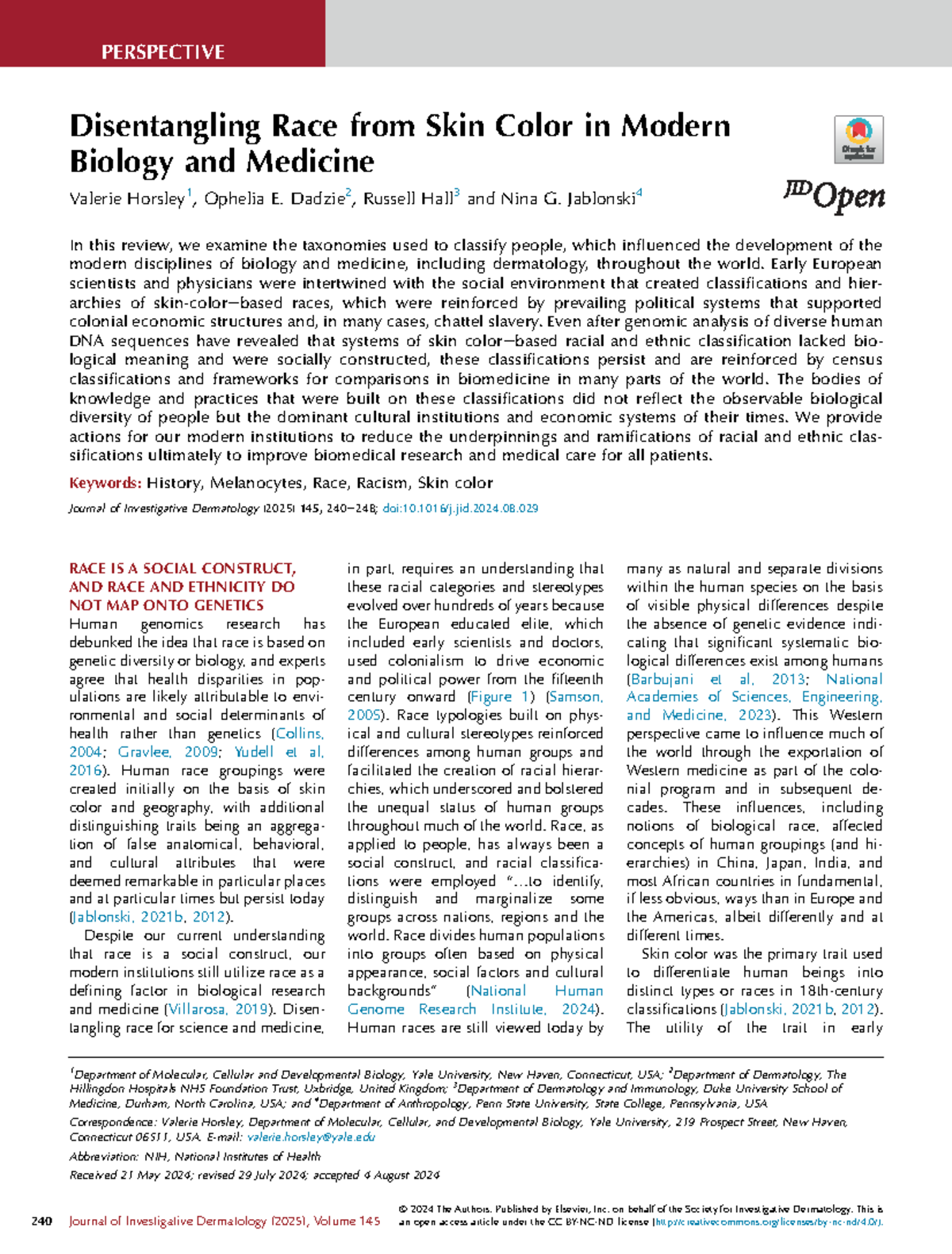 PERSPECTIVE: Disentangling Race and Skin Color in Biology & Medicine ...