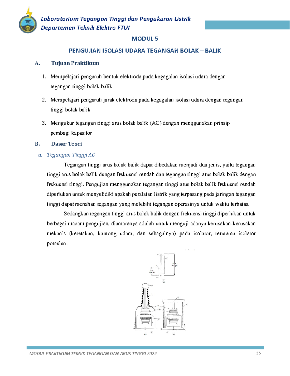 Modul Praktikum T3 2022: Pengujian Isolasi Tegangan Tinggi AC - Studocu