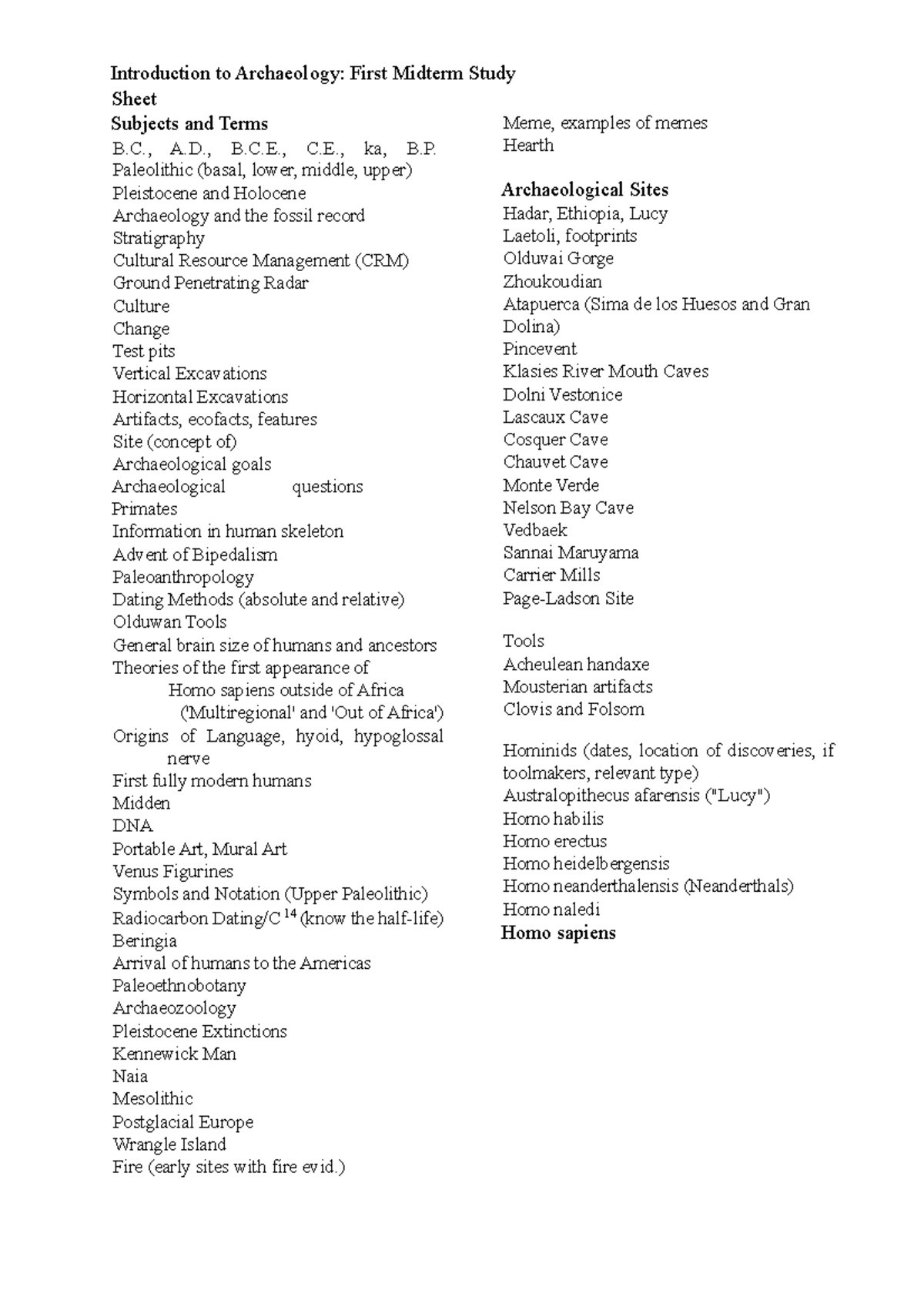 Introduction To Archaeology First Midterm Study Guide Studocu