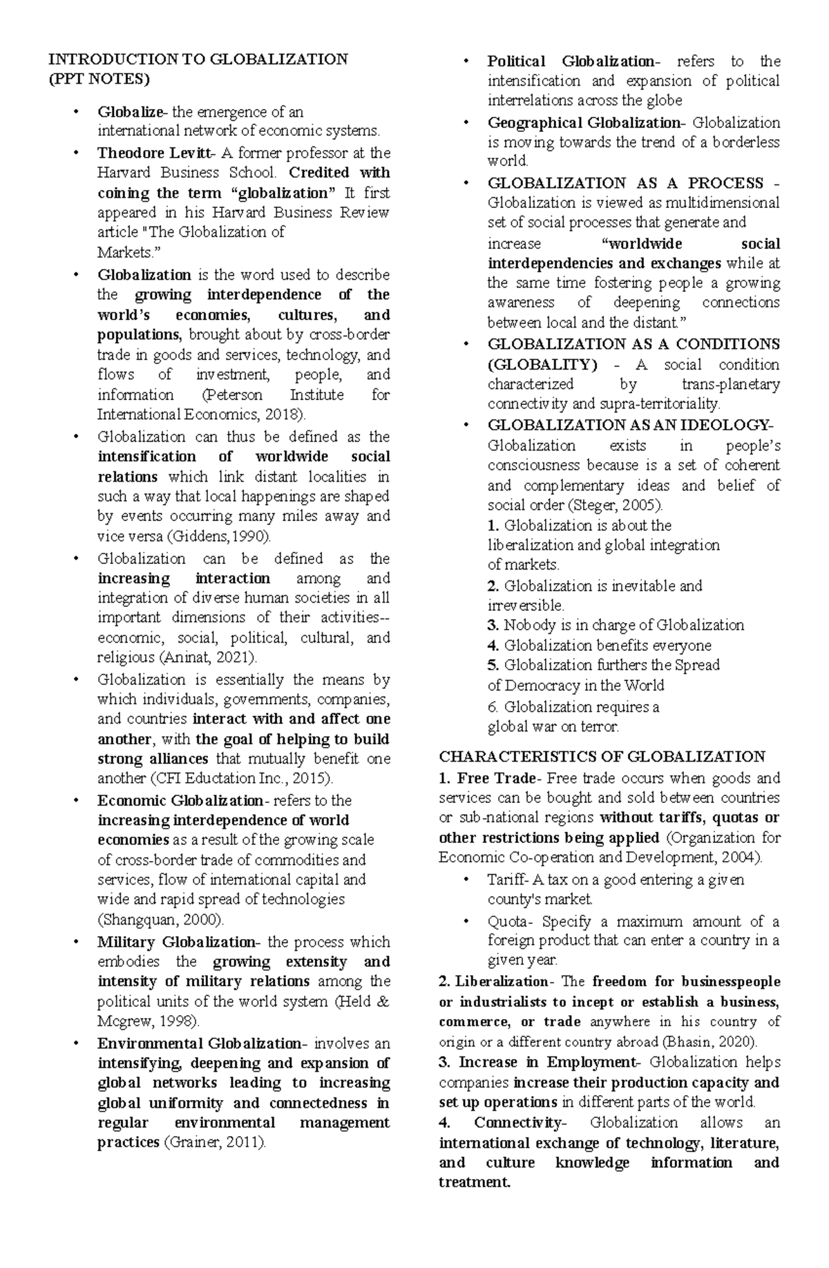 Globalization Insights: Contemporary Study Notes - Final Exam - Studocu