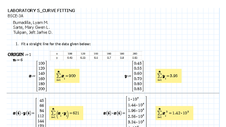 LAB 5 - CURVE FITTING Analysis for BSCE-3A - Studocu