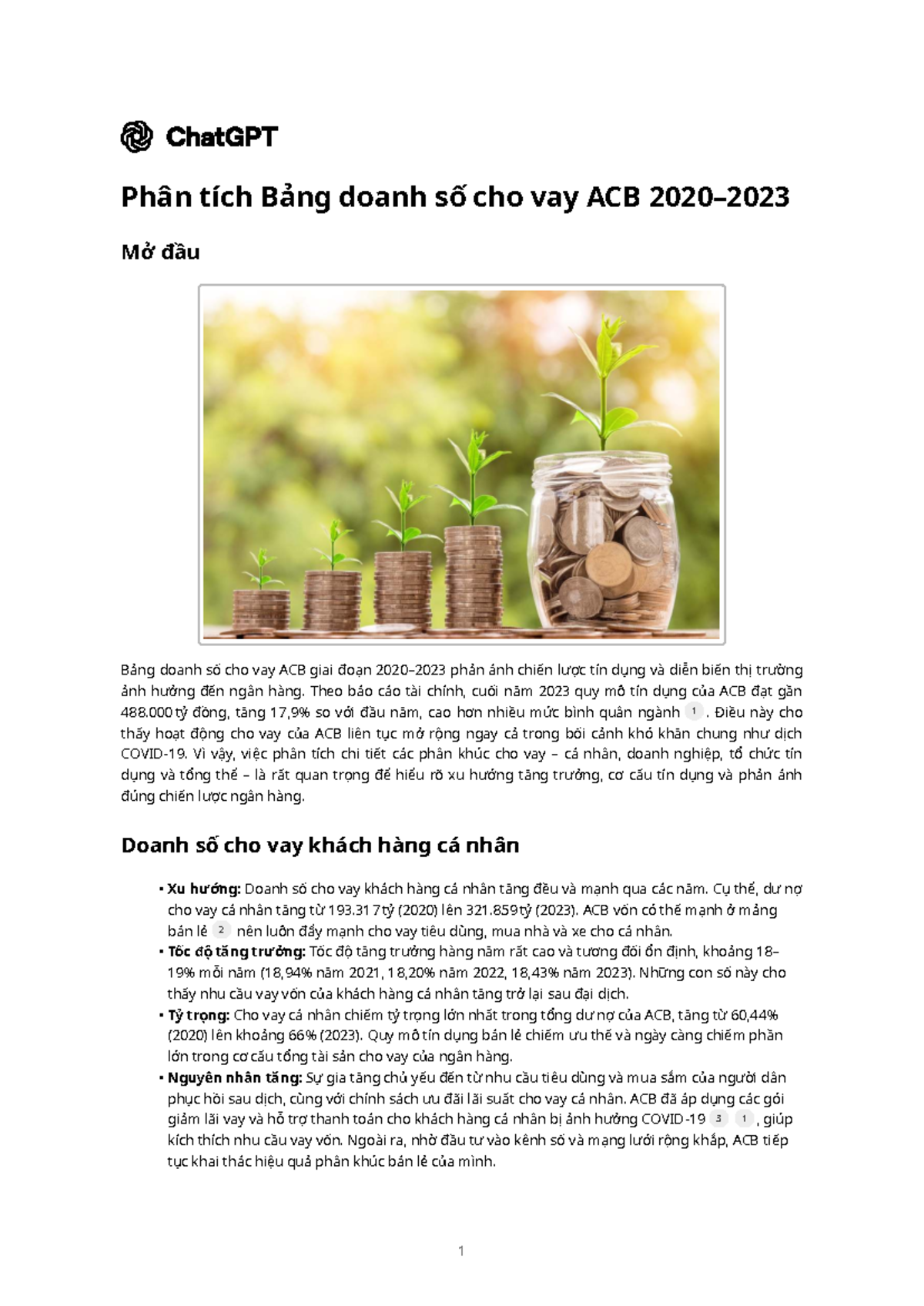 Phân tích Doanh số Cho vay ACB 2020-2023: Chiến lược và Xu hướng - Studocu
