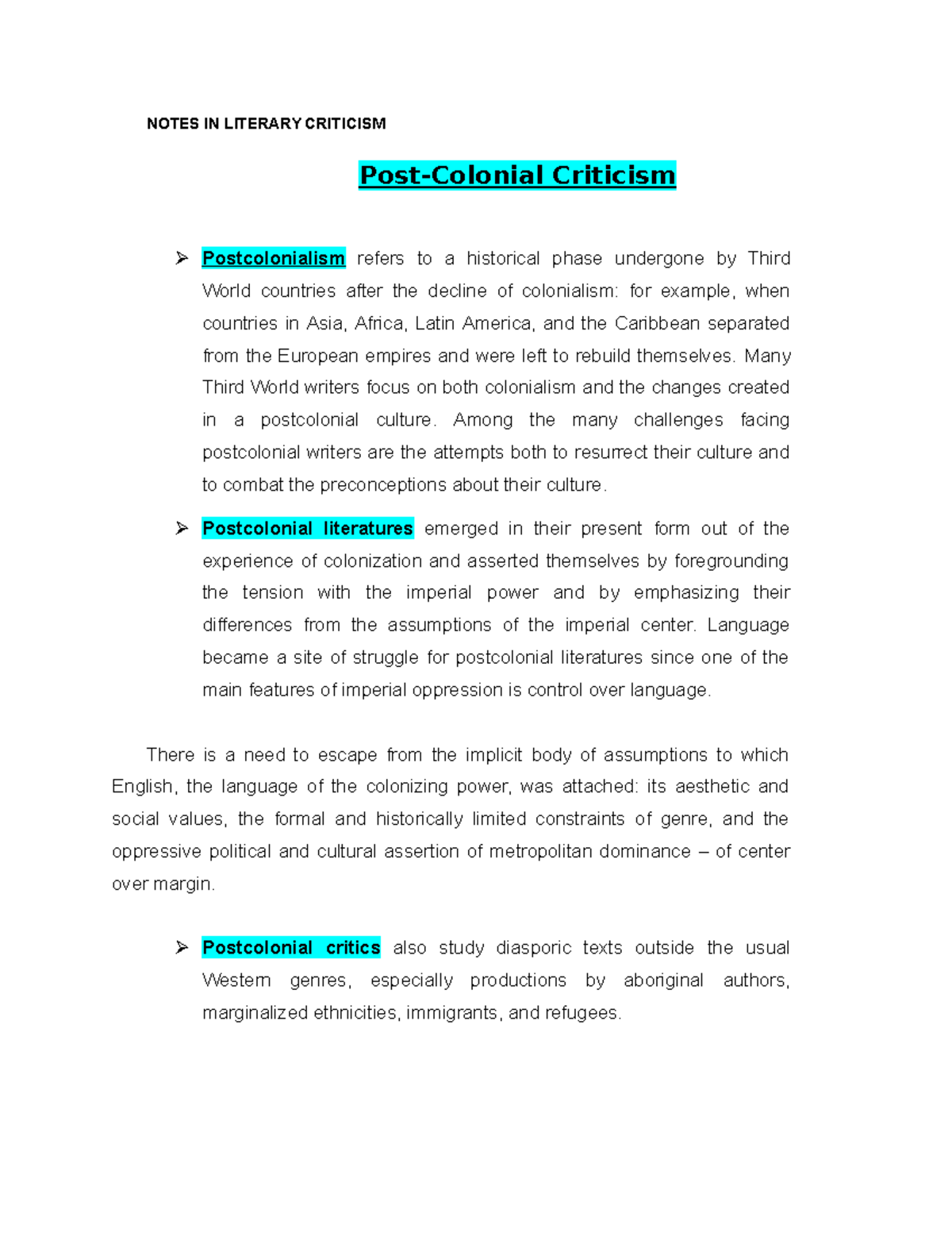 Post-Colonial Criticism Notes: Key Insights and Theoretical Frameworks ...