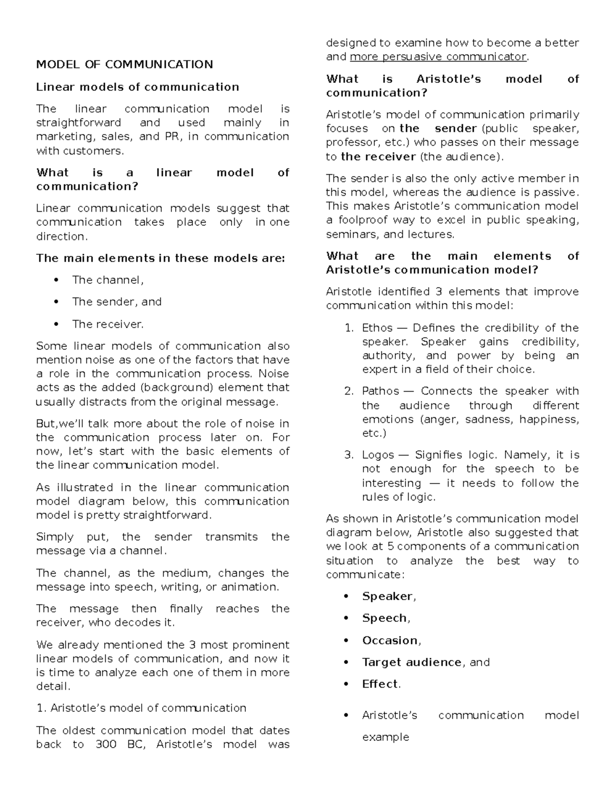 Communication Models: Understanding Linear, Interactive, and Transactional Types - Studocu
