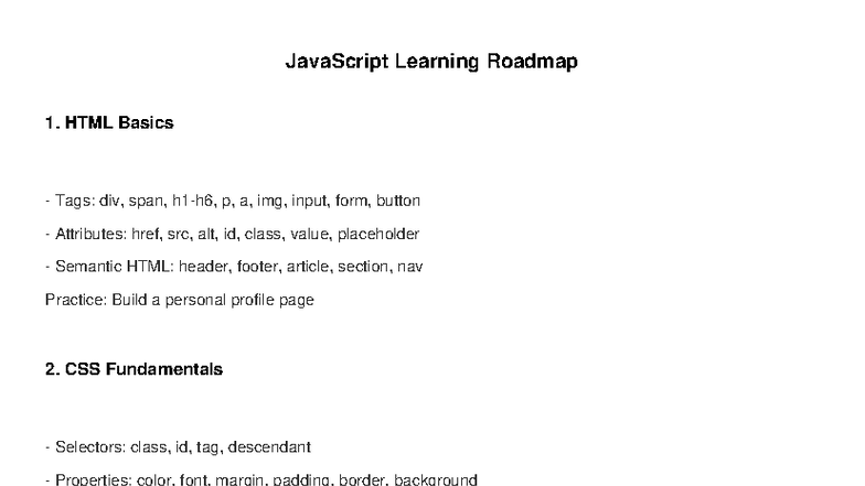 HTML & CSS Learning Roadmap: Key Concepts & Practices - Studocu
