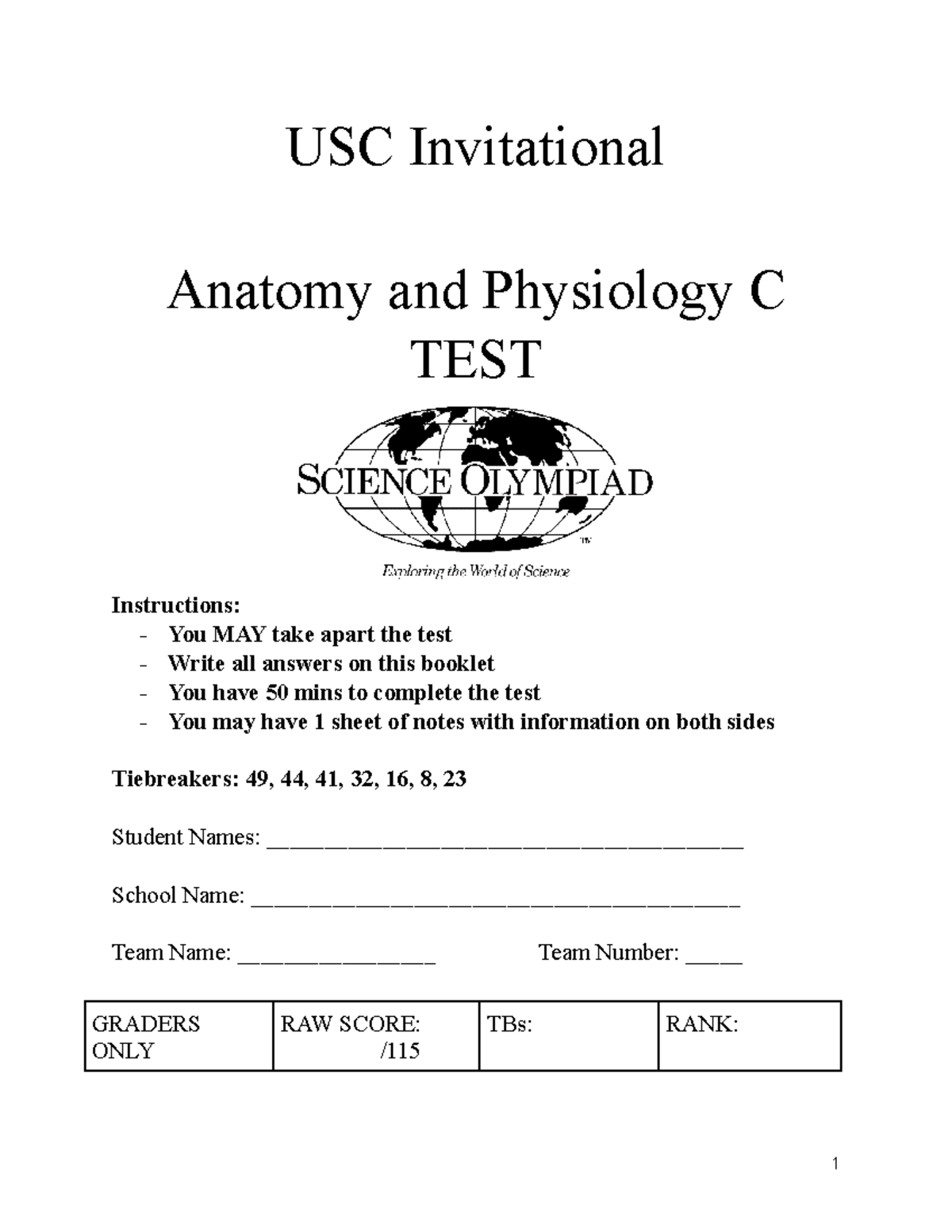 2025 USC Anatomy and Physiology C Test Instructions and Content - Studocu