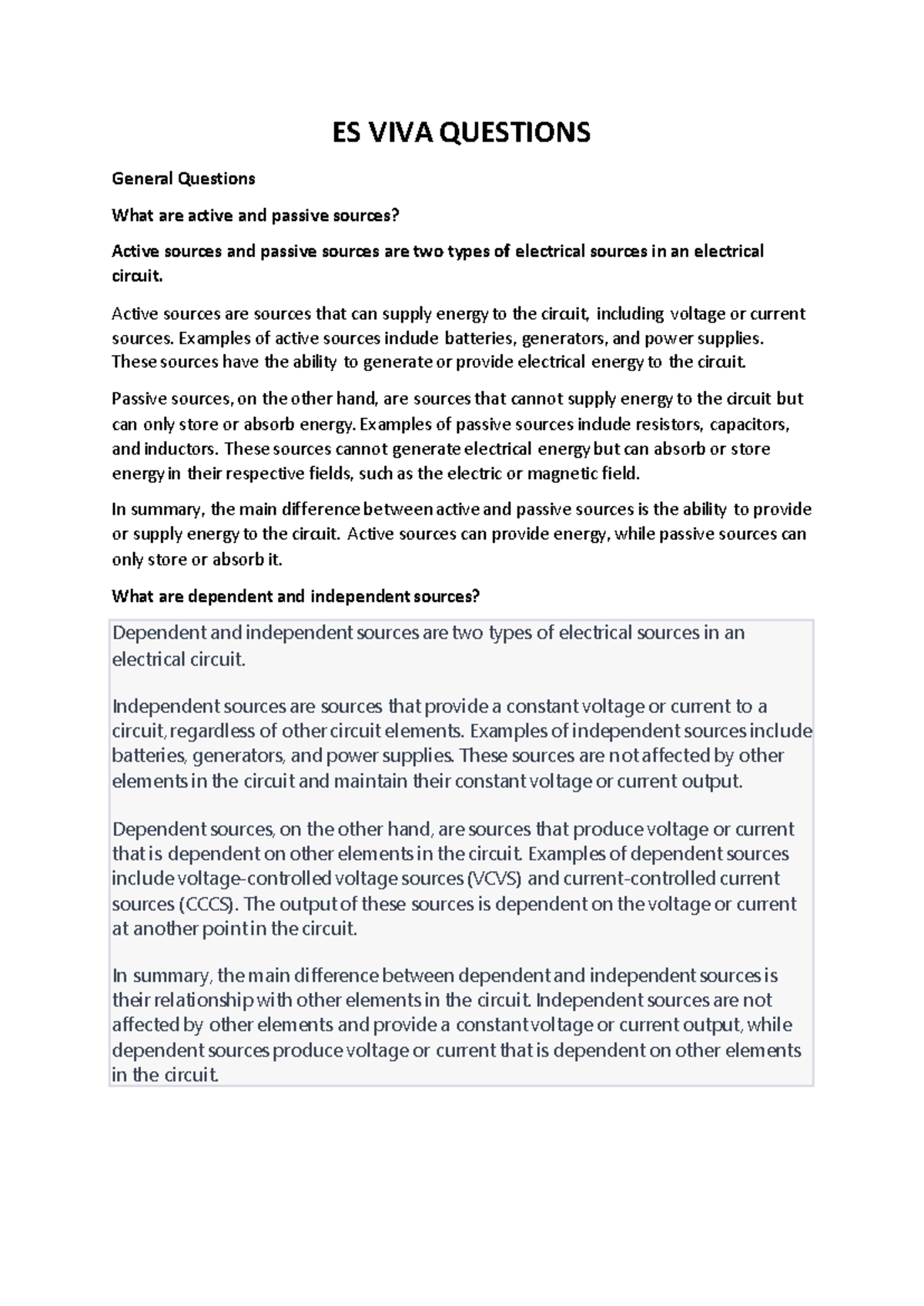 Es viva questions and their answers - ES VIVA QUESTIONS General ...