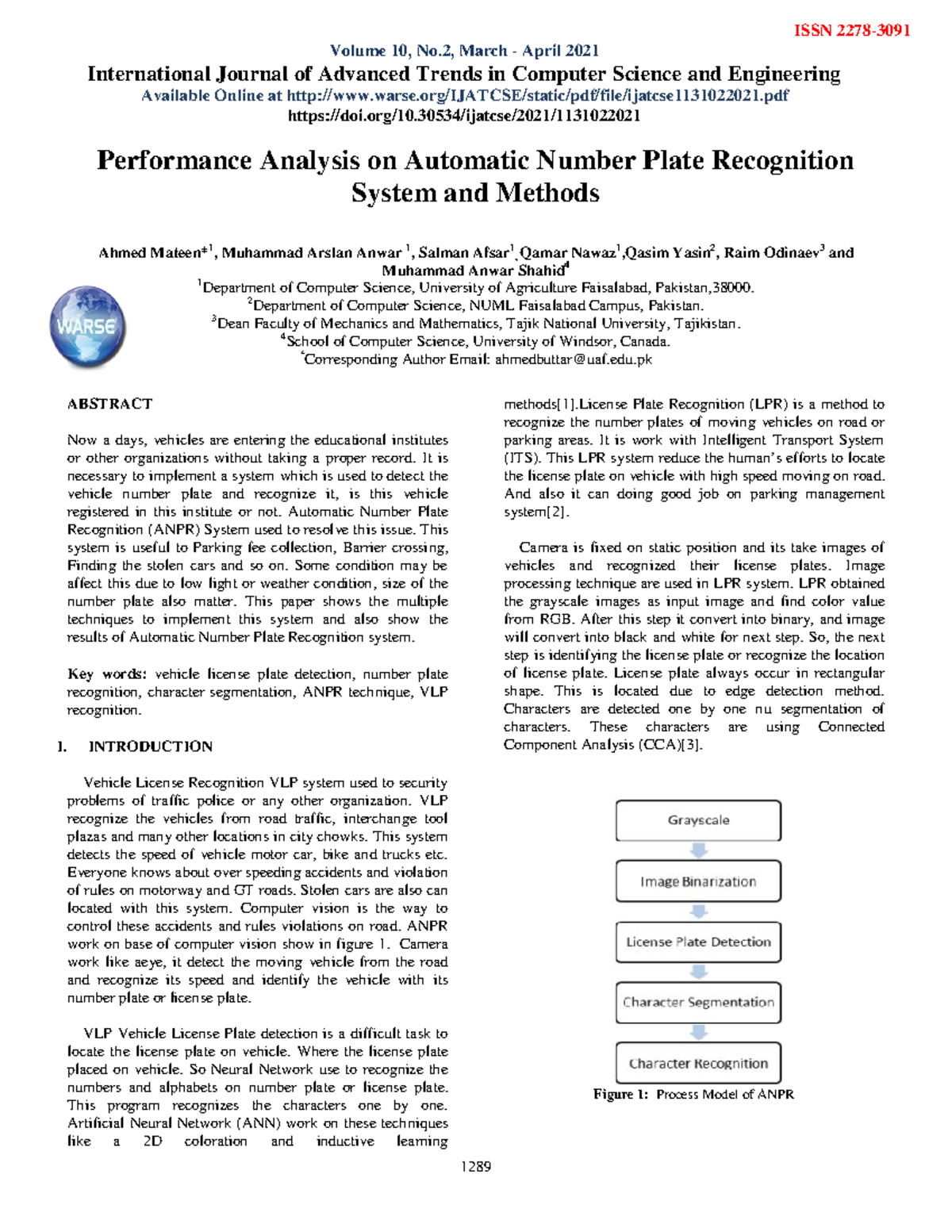Performance Analysis of ANPR Systems: Techniques & Results - Studocu