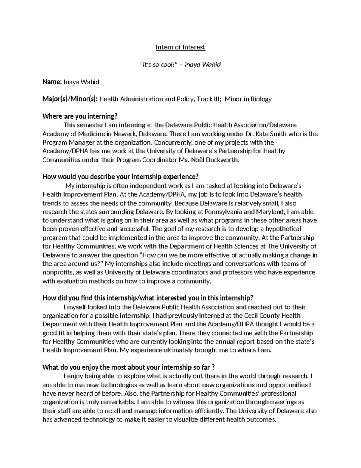 Internship Experience Reflection - Inaya Wahid (HAP 2019) - Studocu