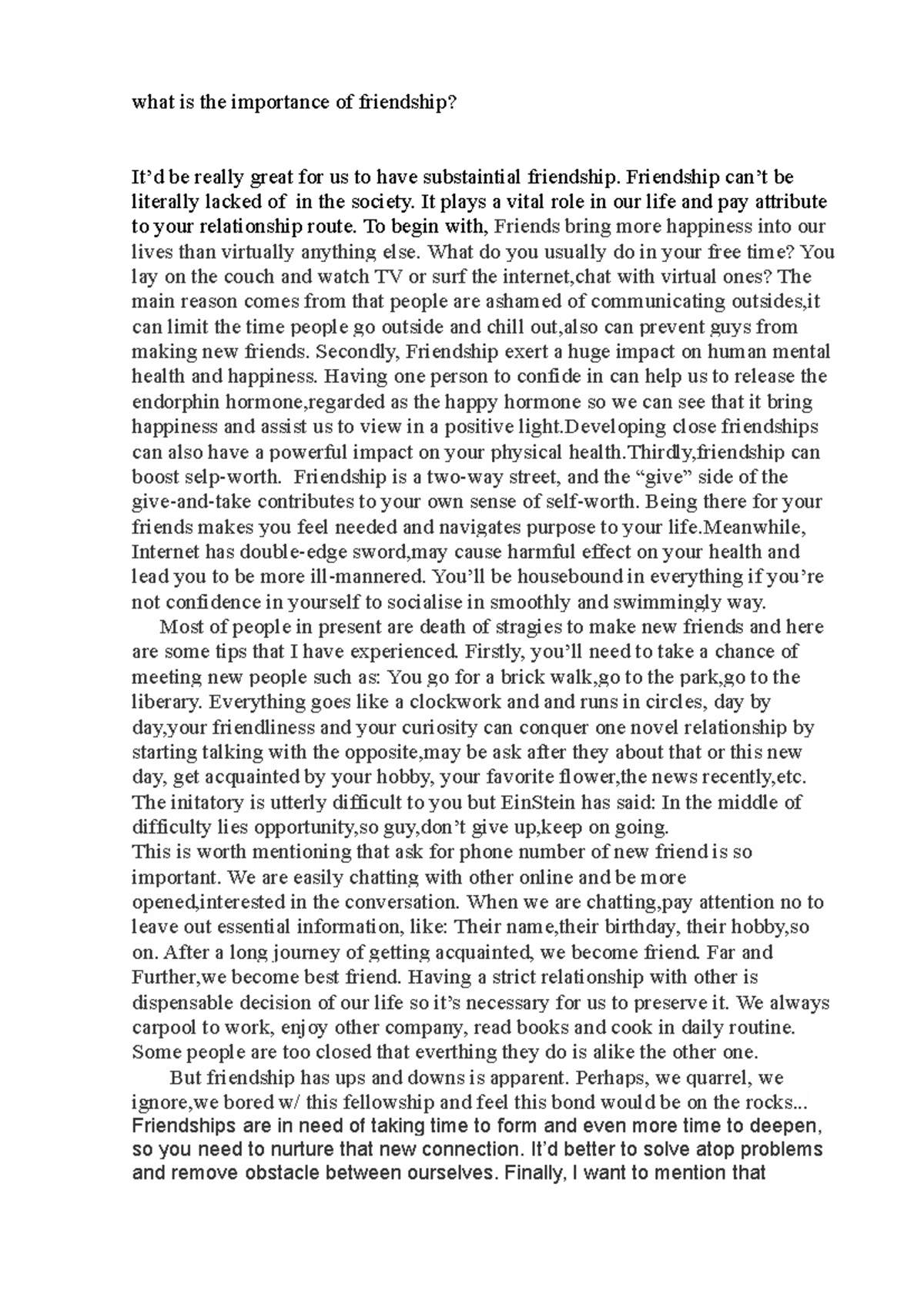 Friendship - what is the importance of friendship? It’d be really great ...