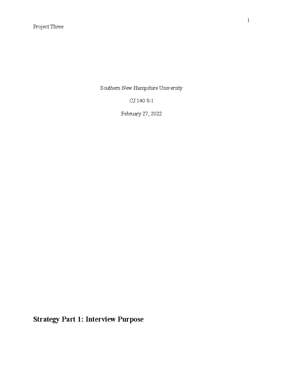 CJ 140 Project Three: Effective Interview Strategies & Techniques - Studocu