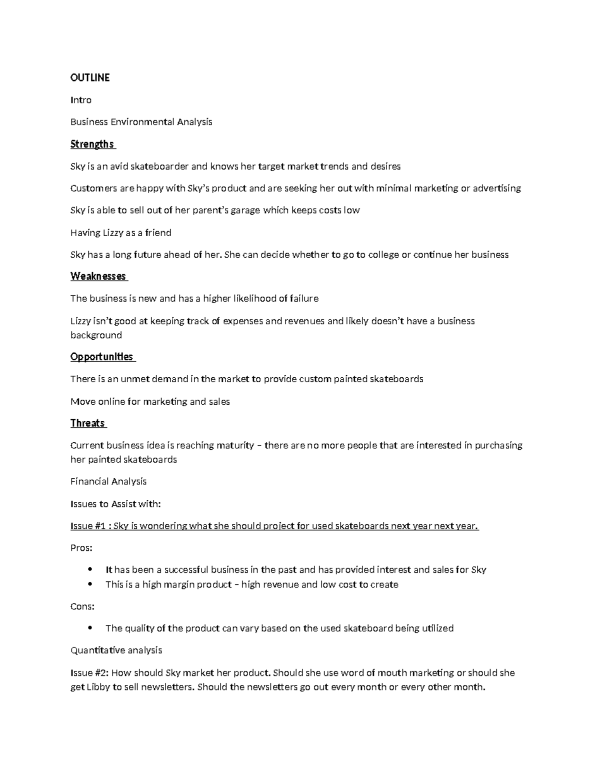 Prelim Outline - Sky's Skateboard Business Analysis (ACC 101) - Studocu