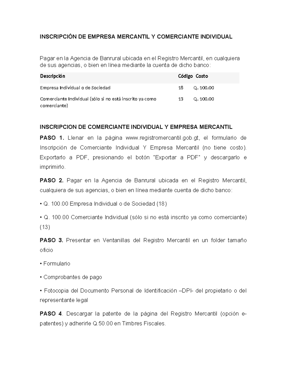 Inscripción de Comerciante Individual y Empresa Mercantil - RM 2023 - Studocu