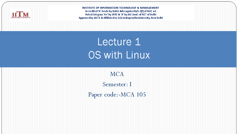 MCA Semester I Lecture 1: Introduction to Operating Systems - Studocu