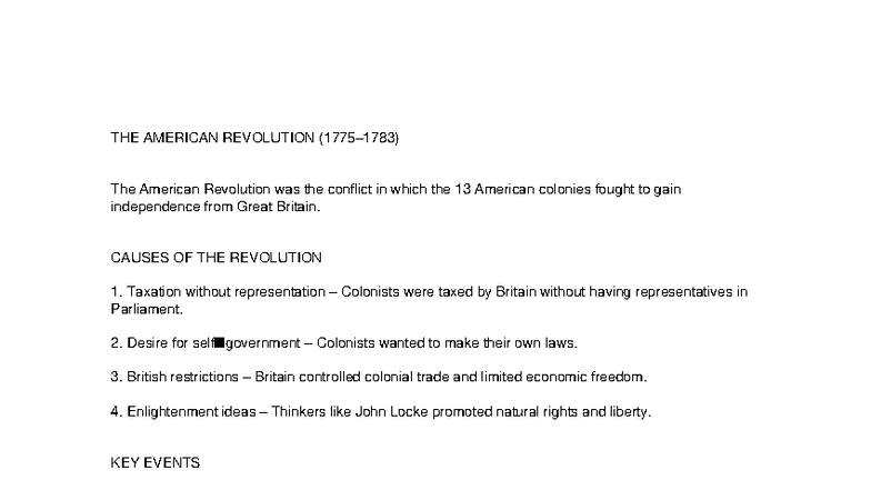 American Revolution Notes: Causes, Events, and Impact - Studocu