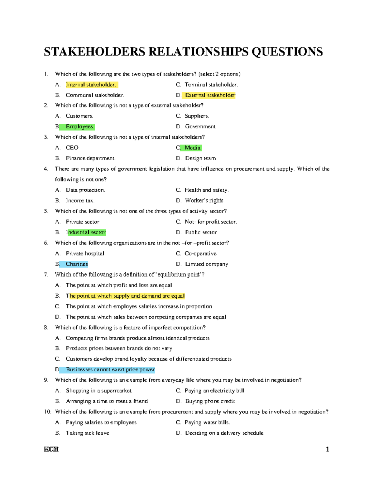 Stakeholder Relationships: Revision Questions for Business Studies ...