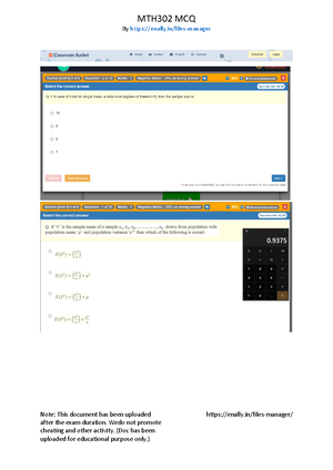 Practice MCQ for MTH302 PRCT MTE 1 on Random Variables and Statistics - Studocu