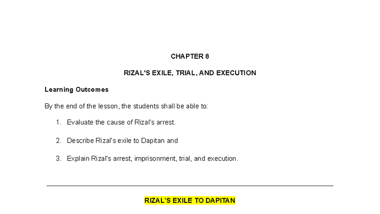 Rizal's Exile, Trial, and Execution: A Historical Analysis (HIST 101 ...