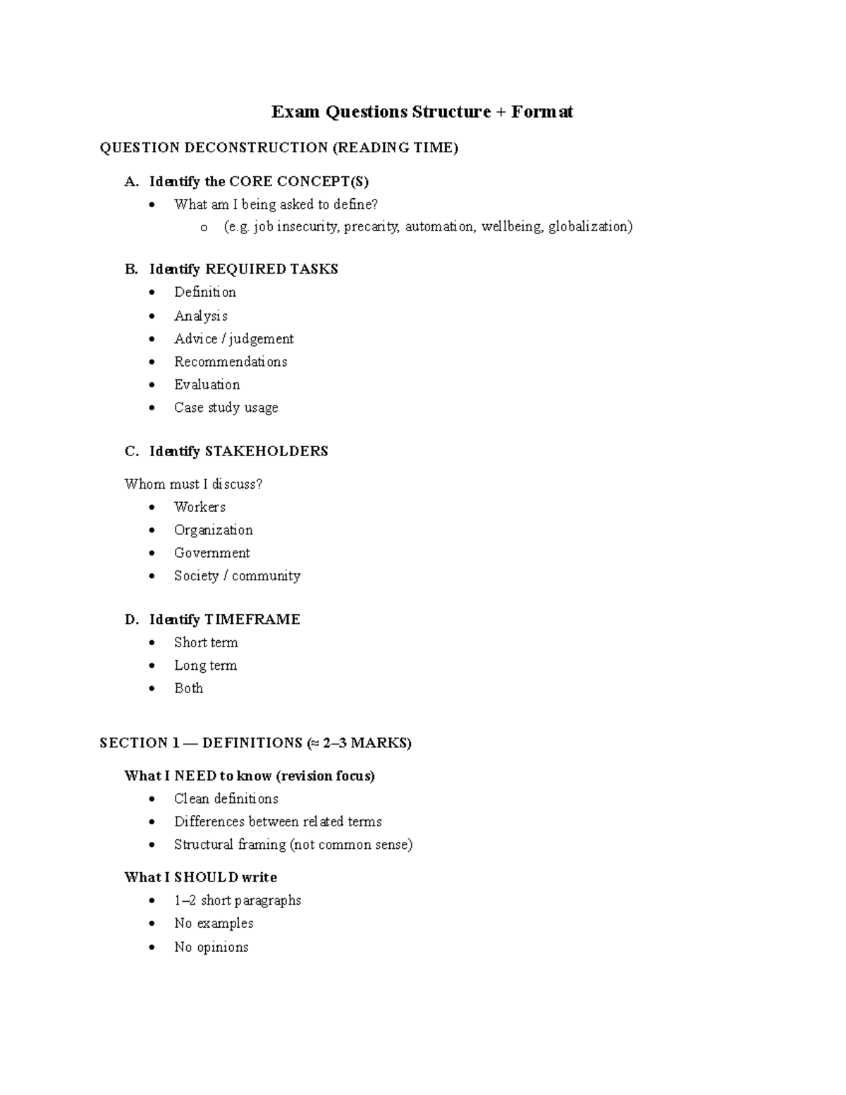 Exam Questions Structure & Format: Core Concepts & Analysis Guide - Studocu