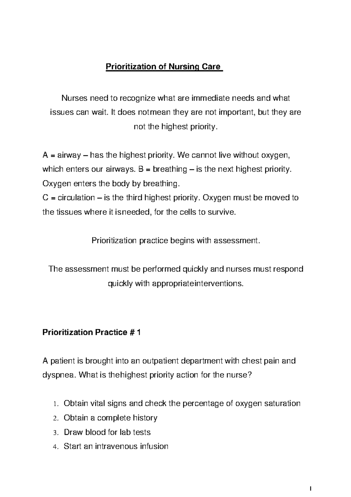 Prioritization of Nursing Care questions Copy - Prioritization of ...