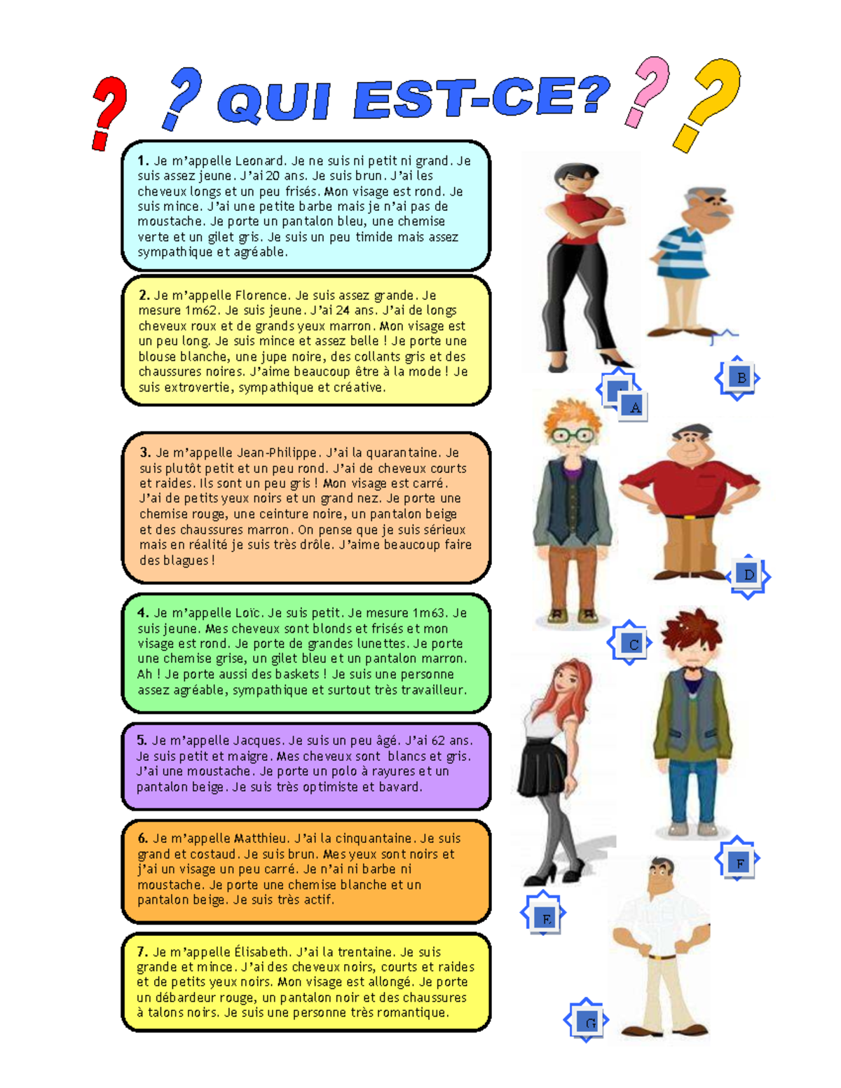 Description des Personnages: 7 Portraits Divers - FR102 - Studocu