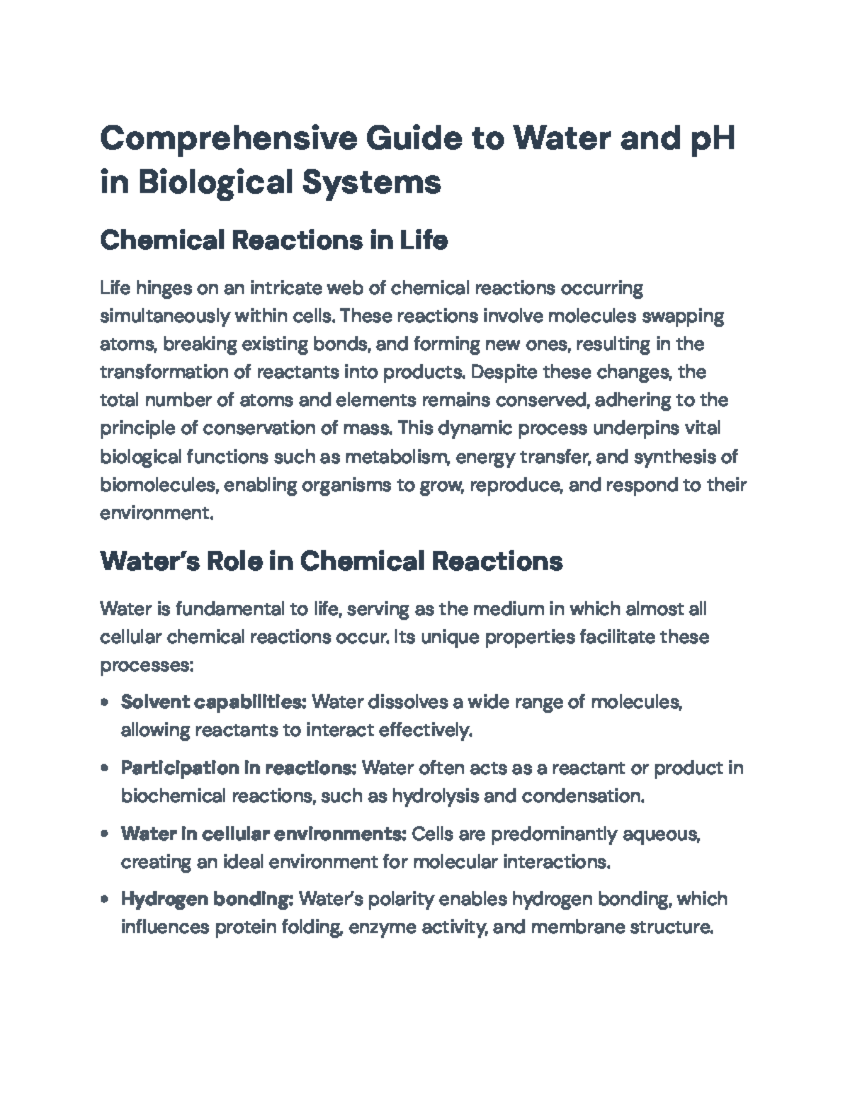 Comprehensive Guide to Water & pH Regulation in Bio Systems (BIO 101 ...