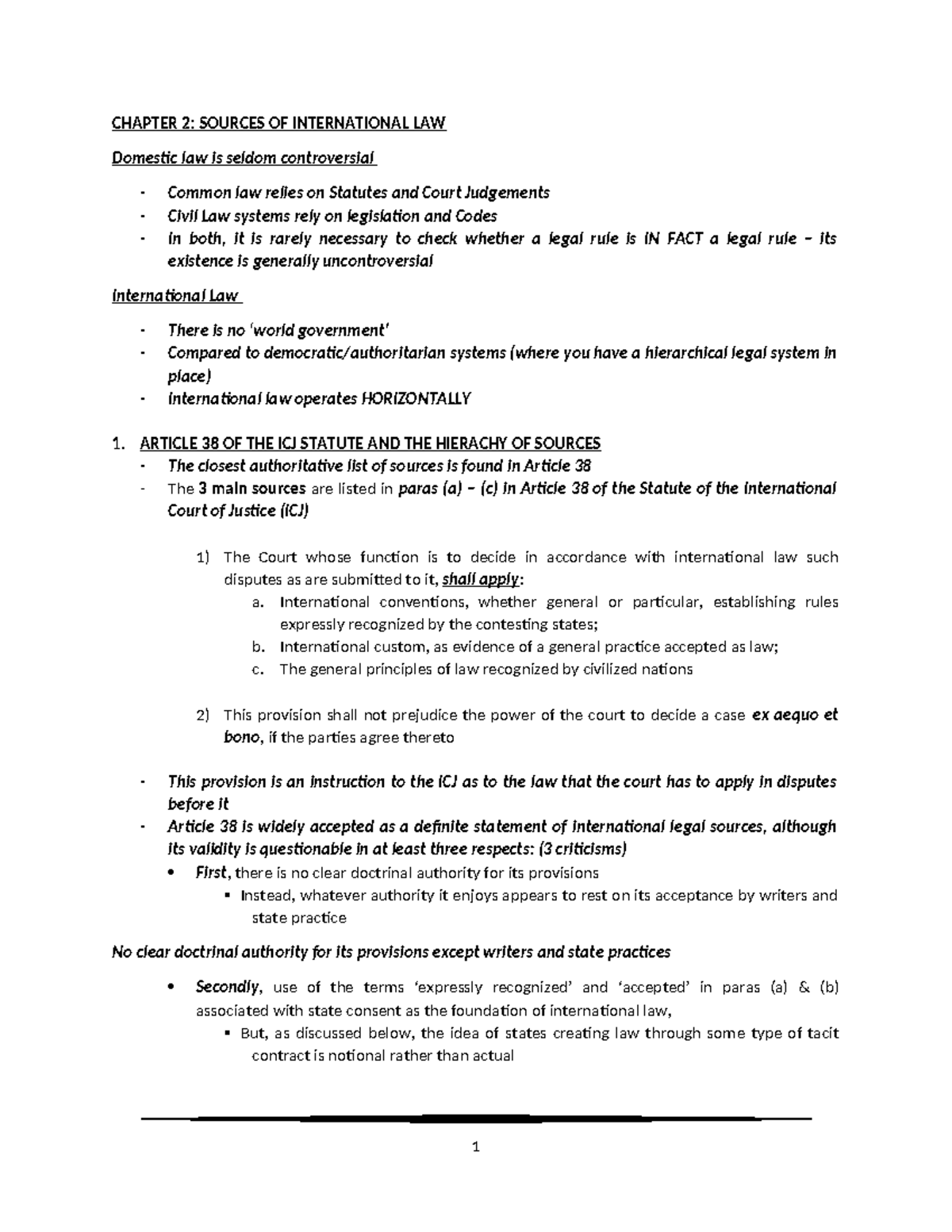 Chapter 2: Sources and Hierarchy of International Law Principles - Studocu