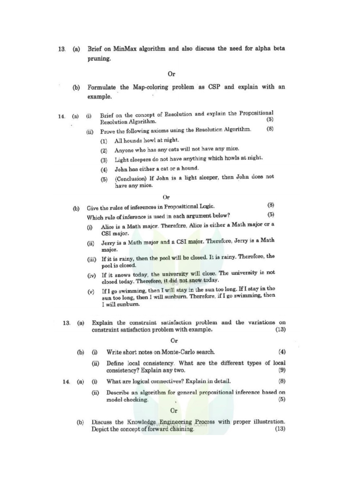 AI 3 & 4 Unit Questions: MinMax, CSP, Logic & Knowledge Engineering ...