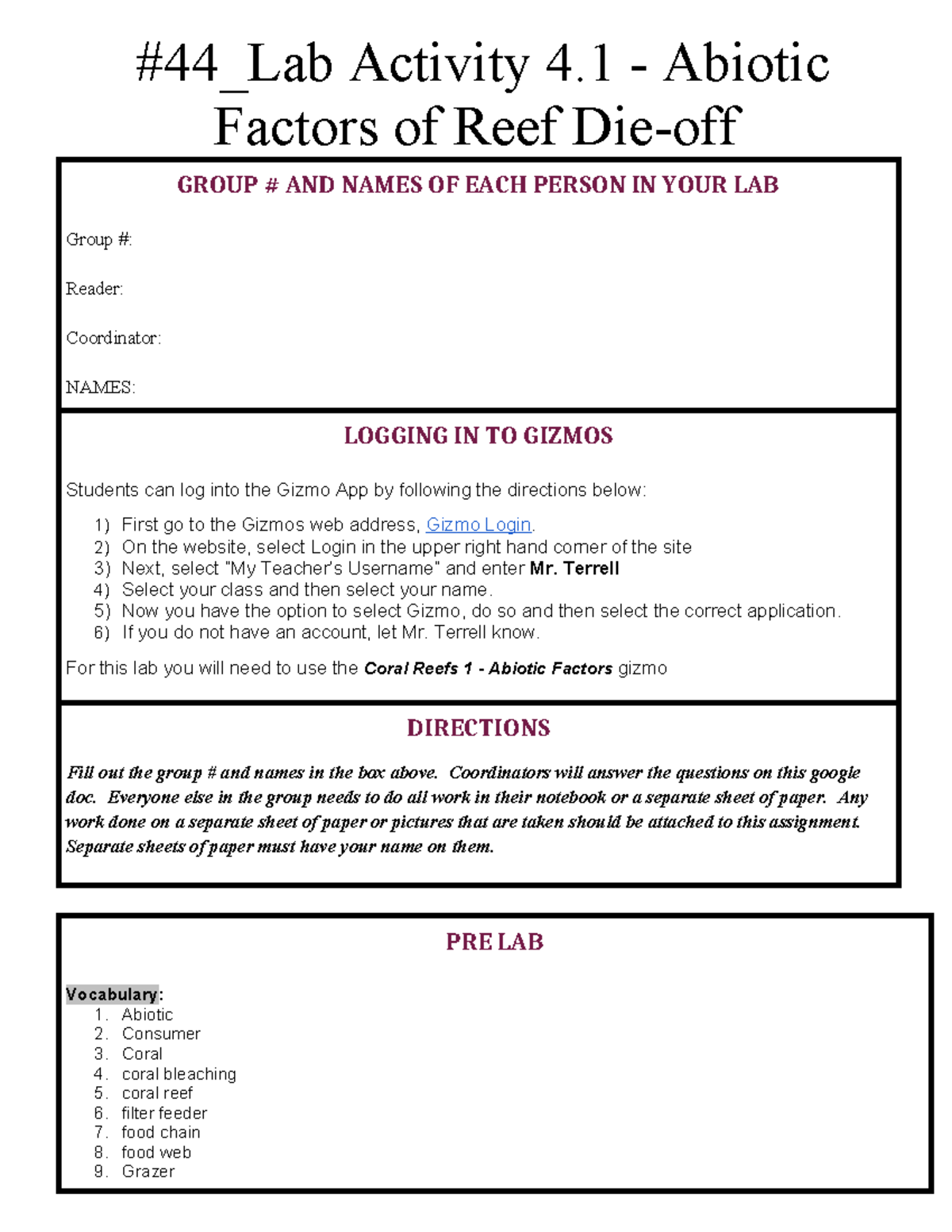 Lab Activity 4.1: Exploring Abiotic Factors in Coral Reefs with Gizmo ...