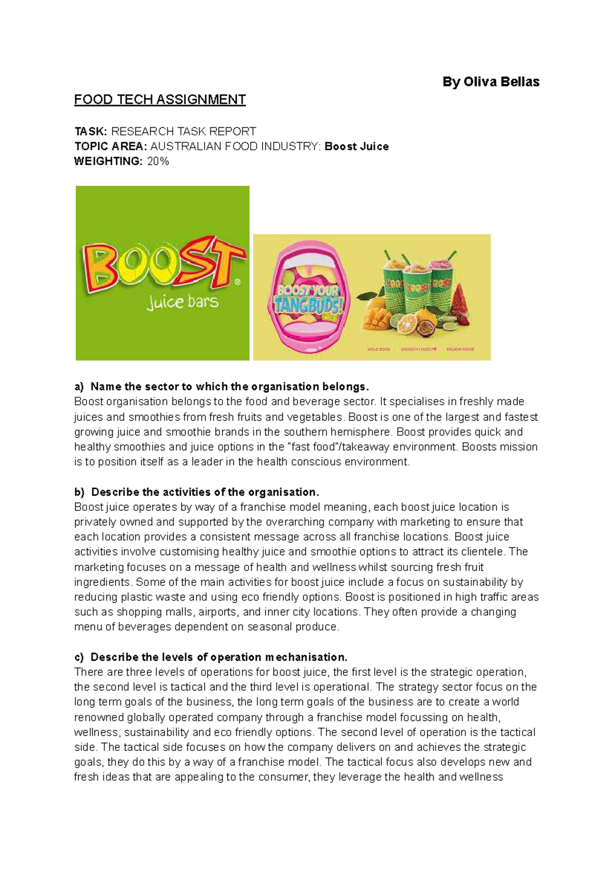 FOOD TECH 101: Boost Juice Research Task Report on Australian Food ...