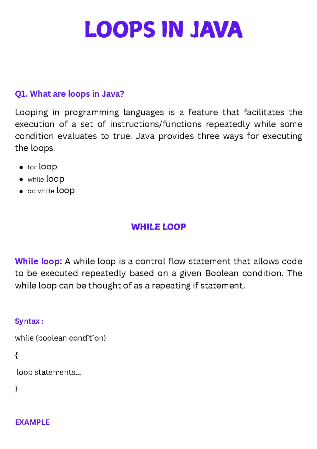 Loops in Java: Comprehensive Guide and Examples - Studocu