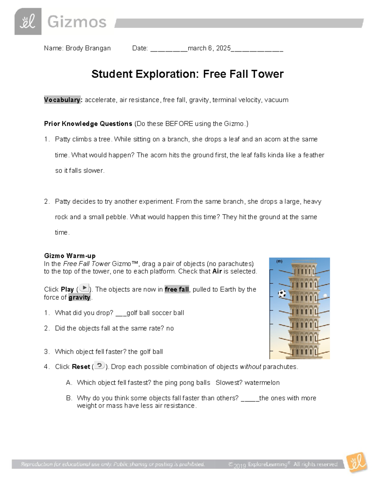 Free Fall Tower Exploration - SE 2019: Gravity Simulation Insights ...