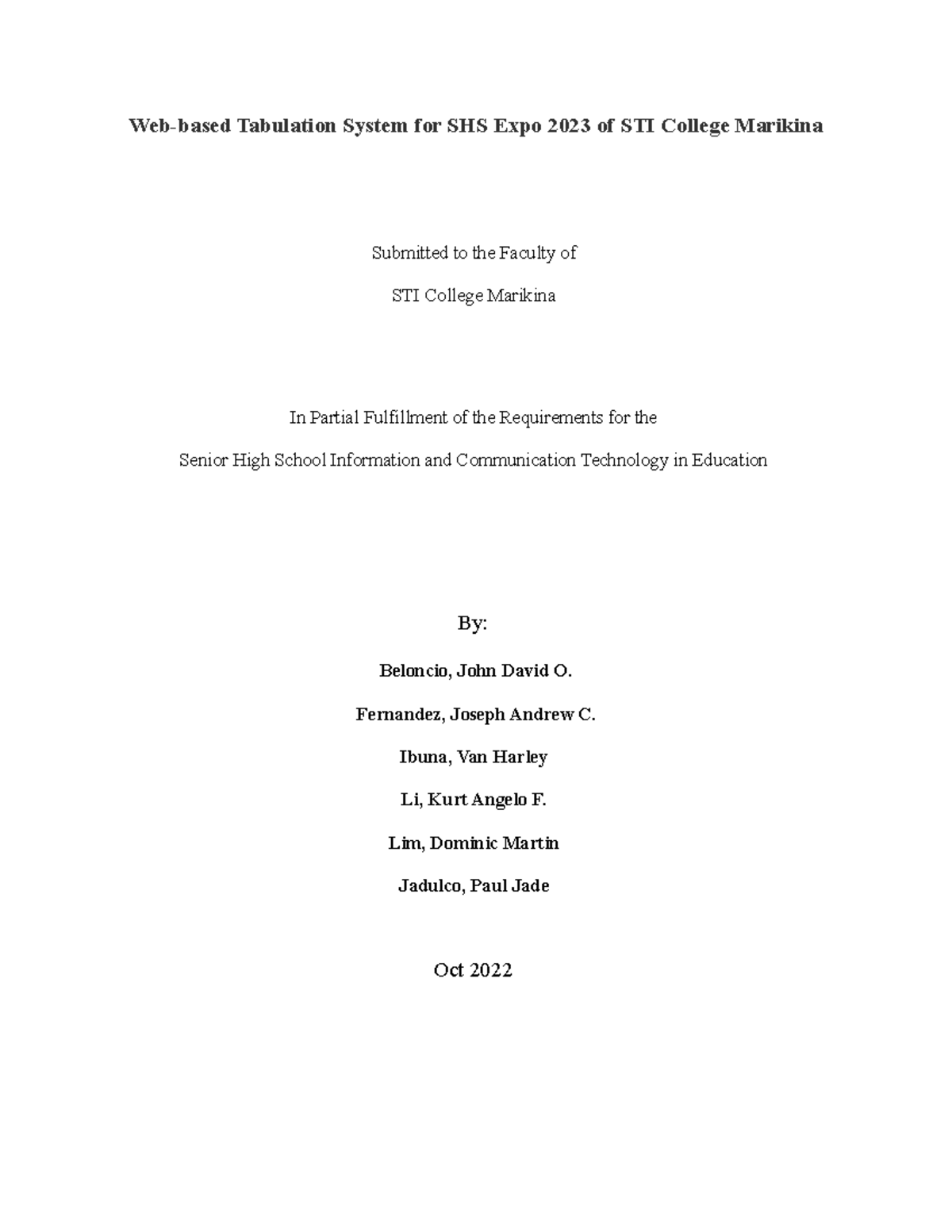 Web-Based Tabulation System Design for SHS Expo 2023 - STI College ...