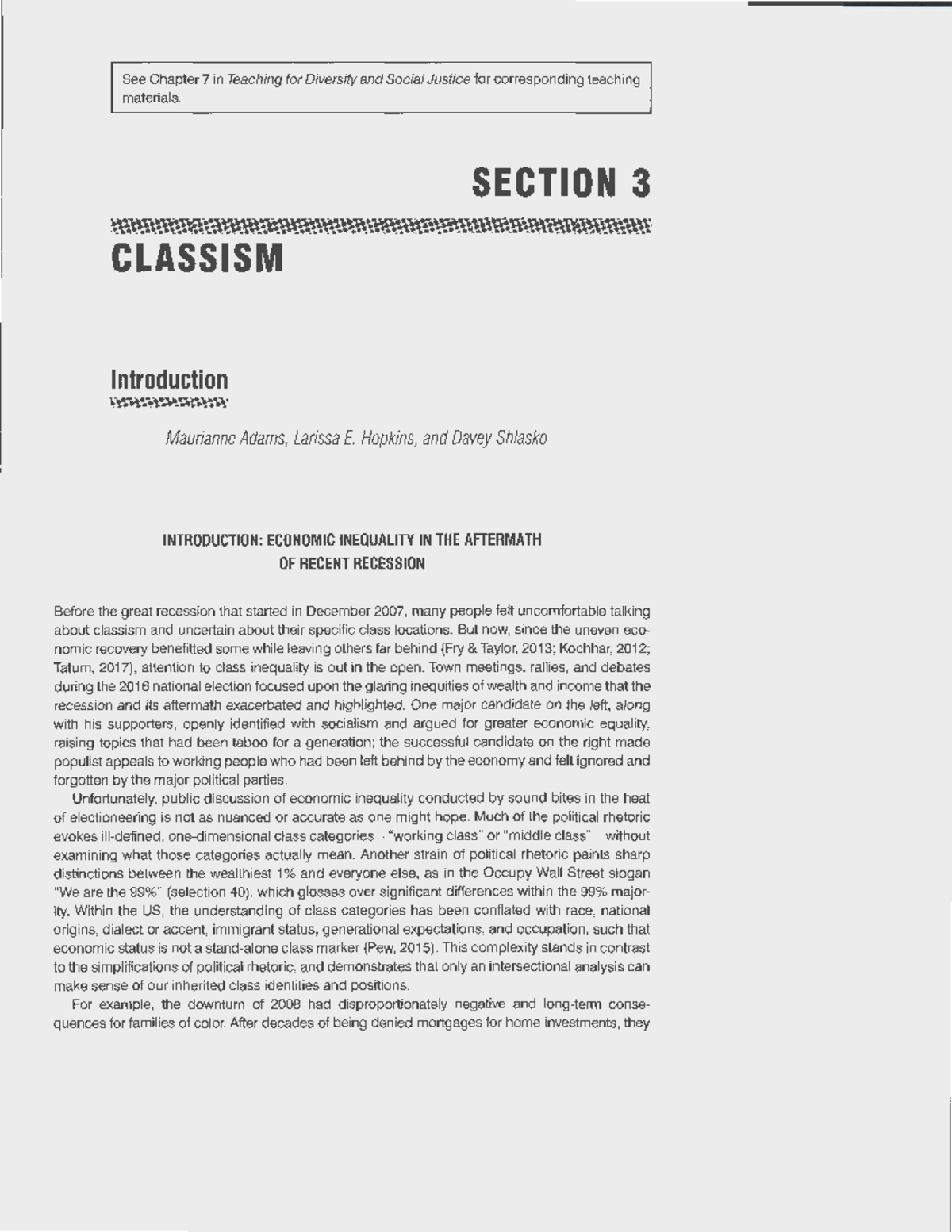 Classism and Economic Inequality: Insights from Teaching for Diversity ...