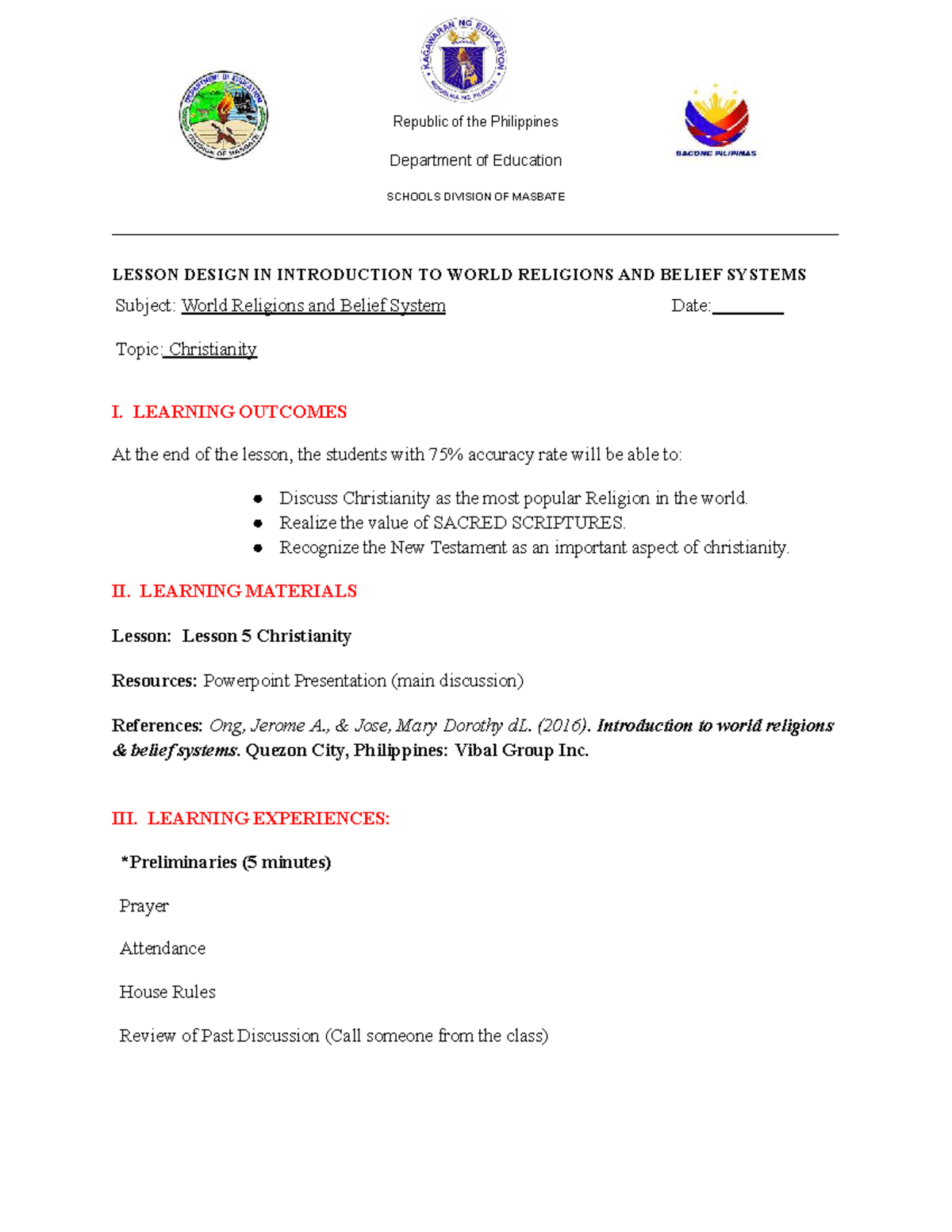 World Religions & Belief Systems: Christianity Lesson Plan (WREL 101 ...