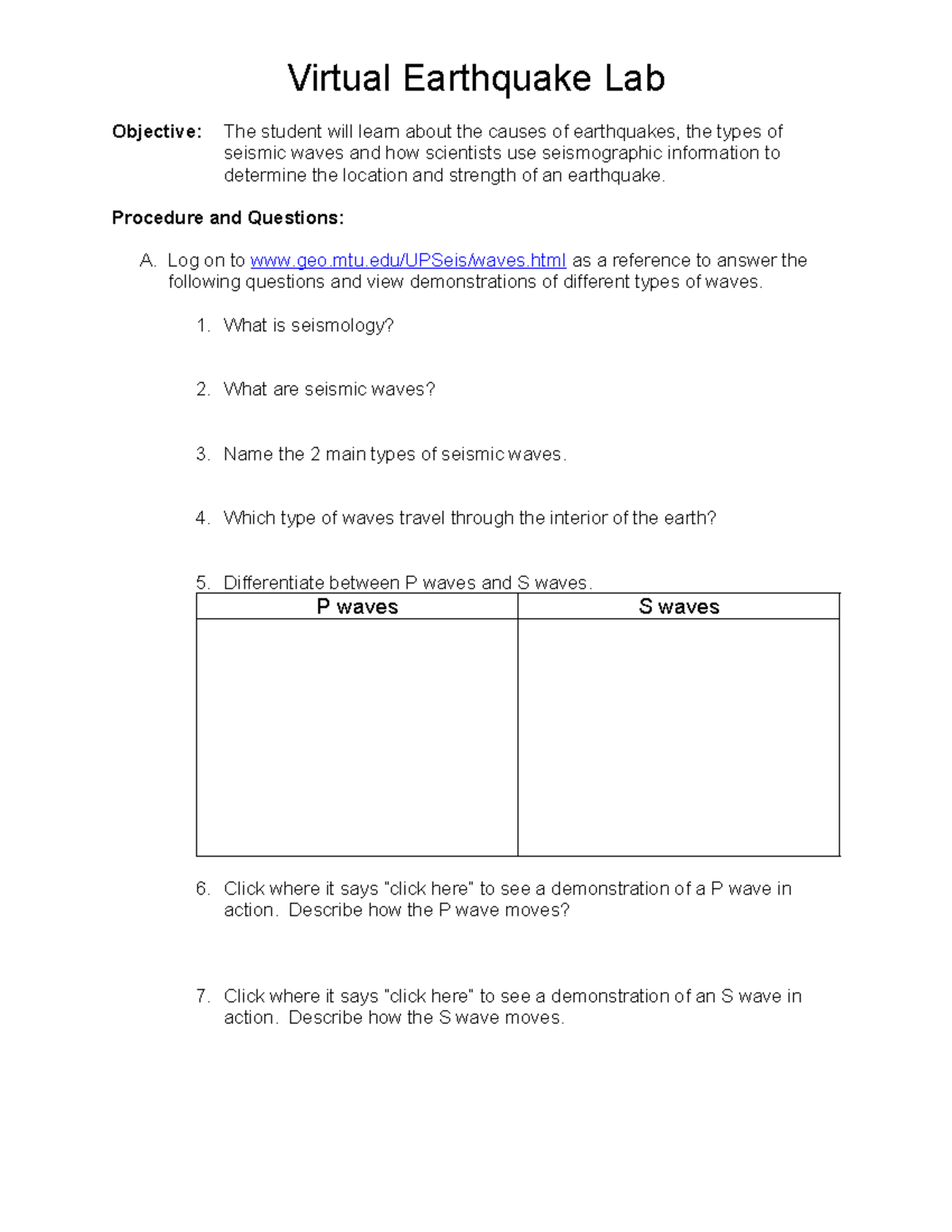 Virtual Earthquake Lab: Understanding Seismic Waves & Measurement (2.1 ...