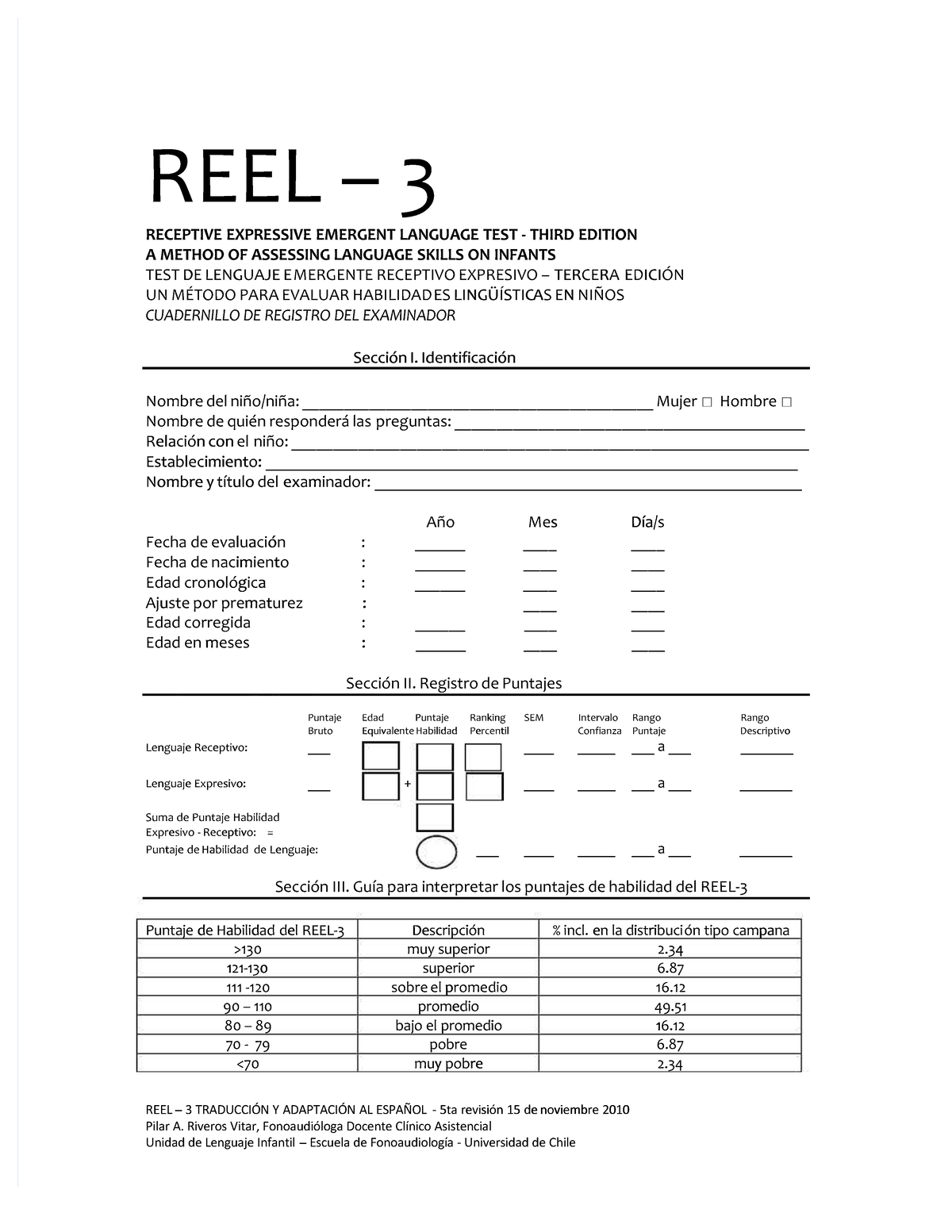 REEL-3: Traducción y Adaptación al Español - 5ta Revisión 2010 - Studocu