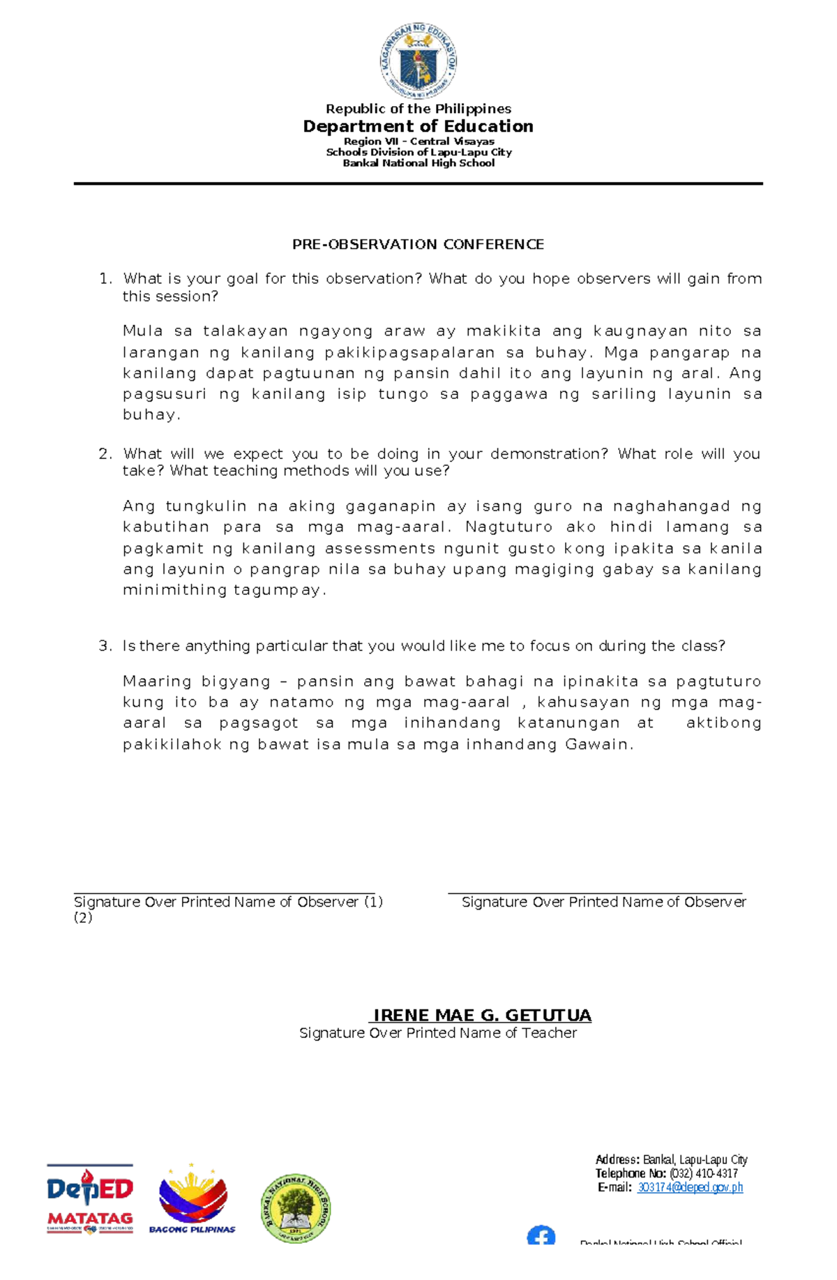 PRE-Observation Conference Q2 - COT Overview and Goals - Studocu