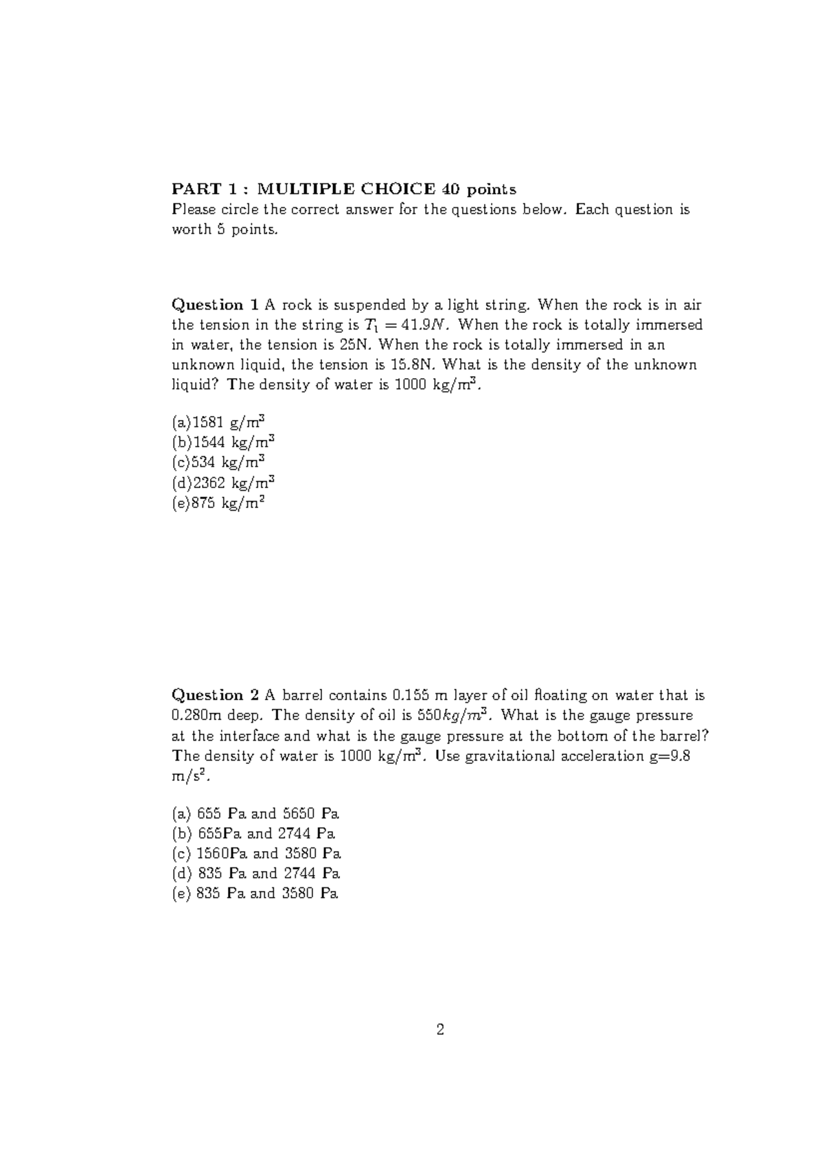 Physics Multiple Choice Quiz and Full Solutions - Studocu