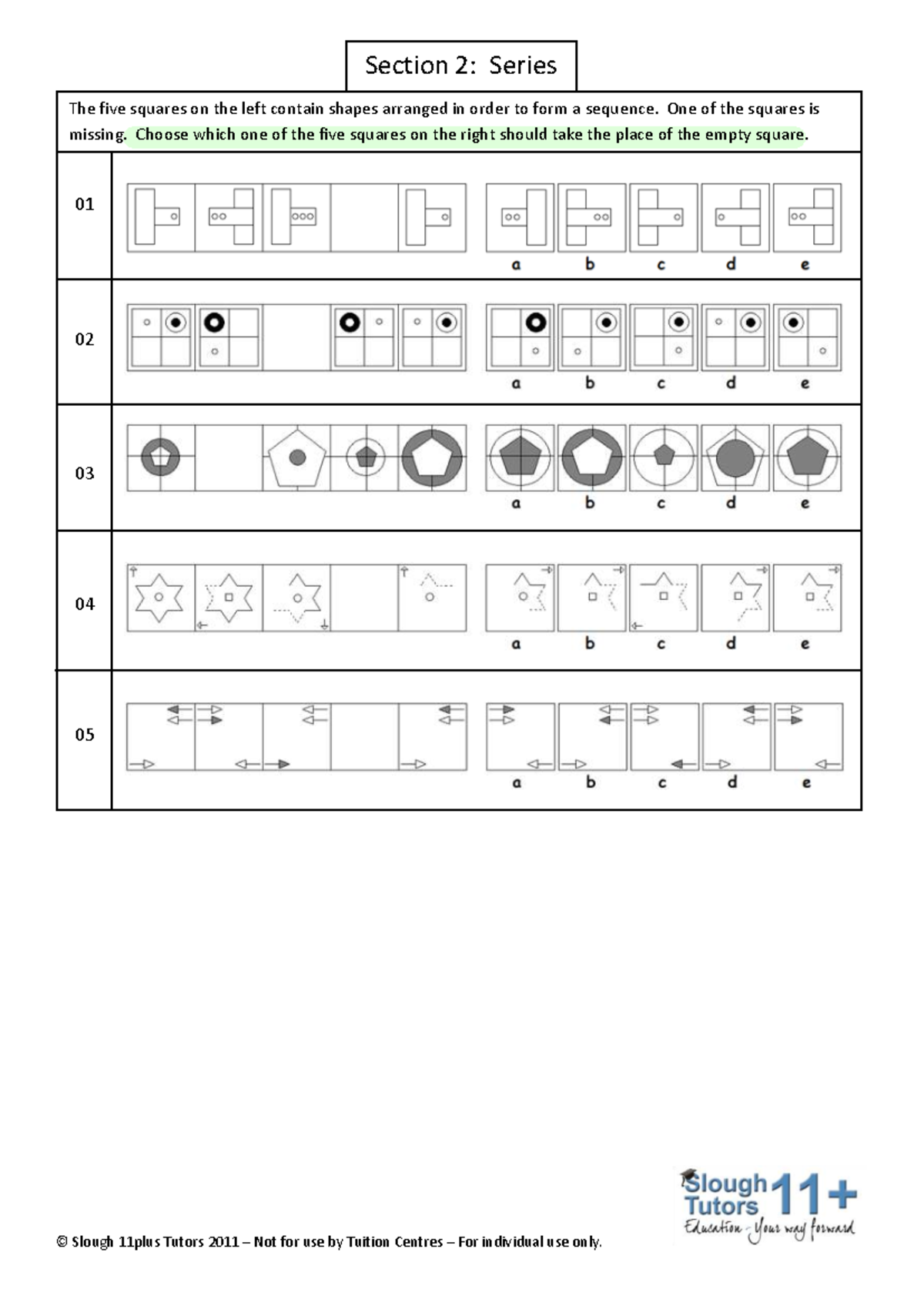11+ Non-Verbal Reasoning Practice Paper 1: Sequences & Analogies - Studocu