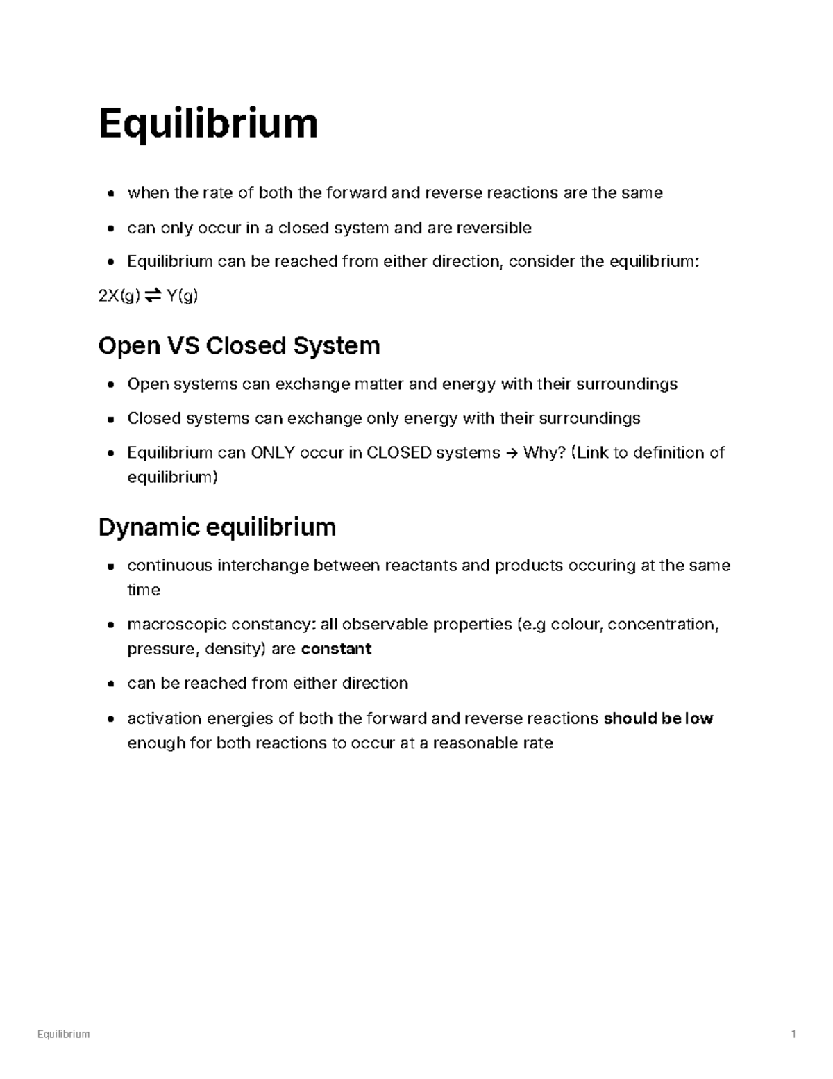 Equilibrium in Closed Systems: Key Concepts and Examples - Studocu