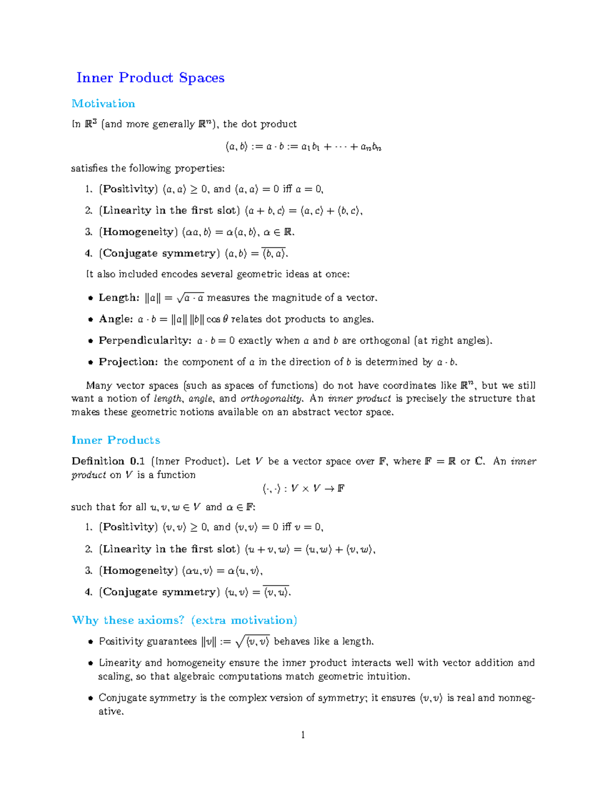 Inner Product Spaces: Lecture Notes for MATH 101 - Studocu