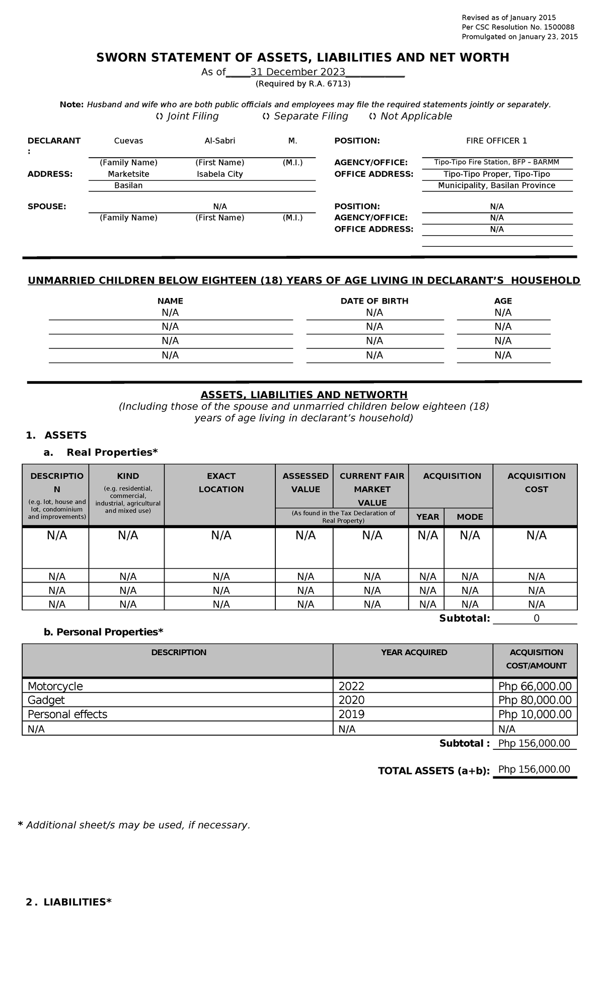 2015 SALN Form sammy 2 - A collection of notes relevant to topic ...