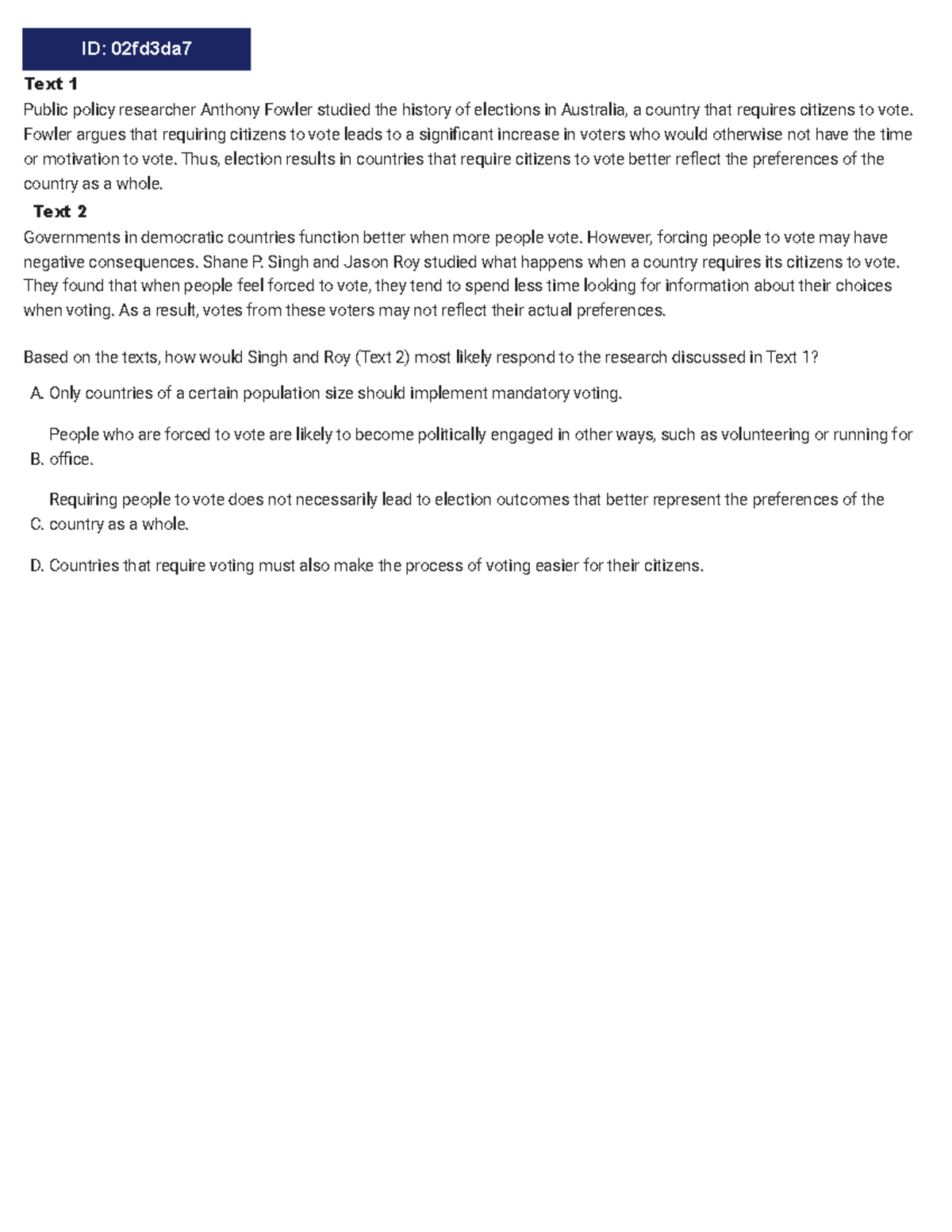 Cross-Text Connections on Voting and Cultural Influences - Studocu